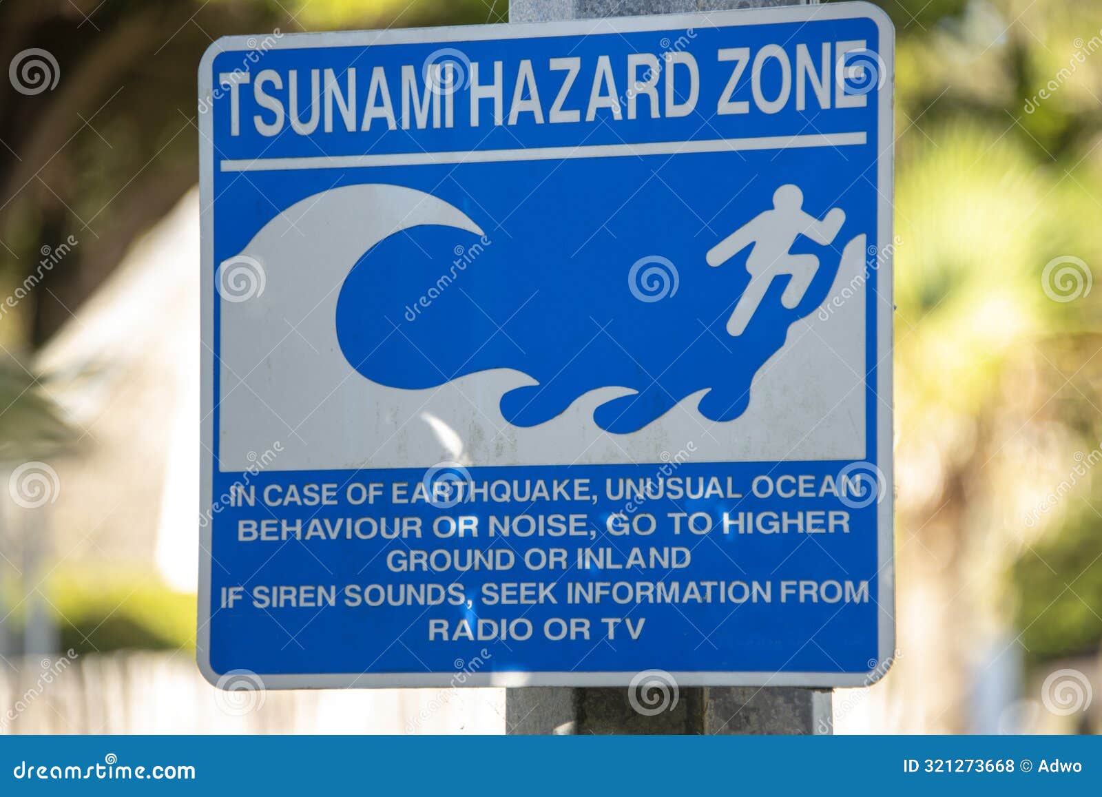 Tsunami Hazard Zone Evacuation Route Warning Sign Royalty-Free Stock ...