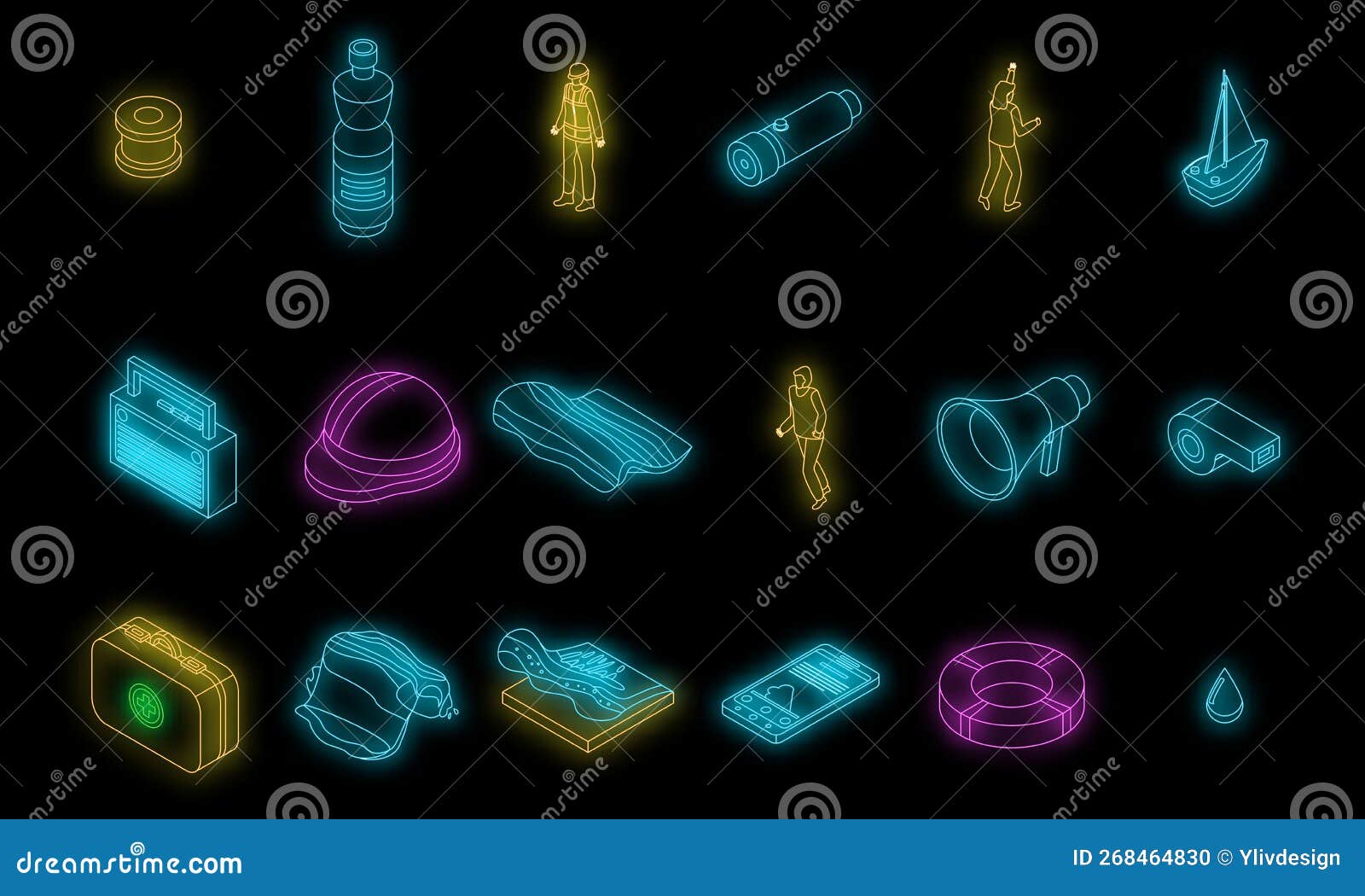 Tsunami Icons Set Vector Neon Stock Vector - Illustration of risk ...