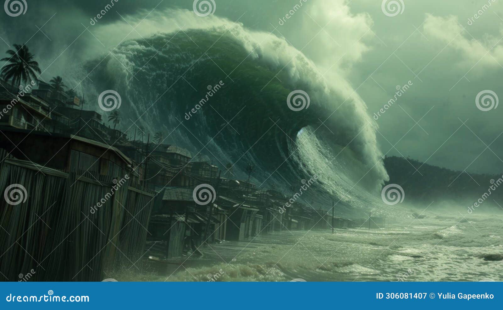 Tsunami Impact: a Massive Tsunami Wave Crashes Ashore, Engulfing ...