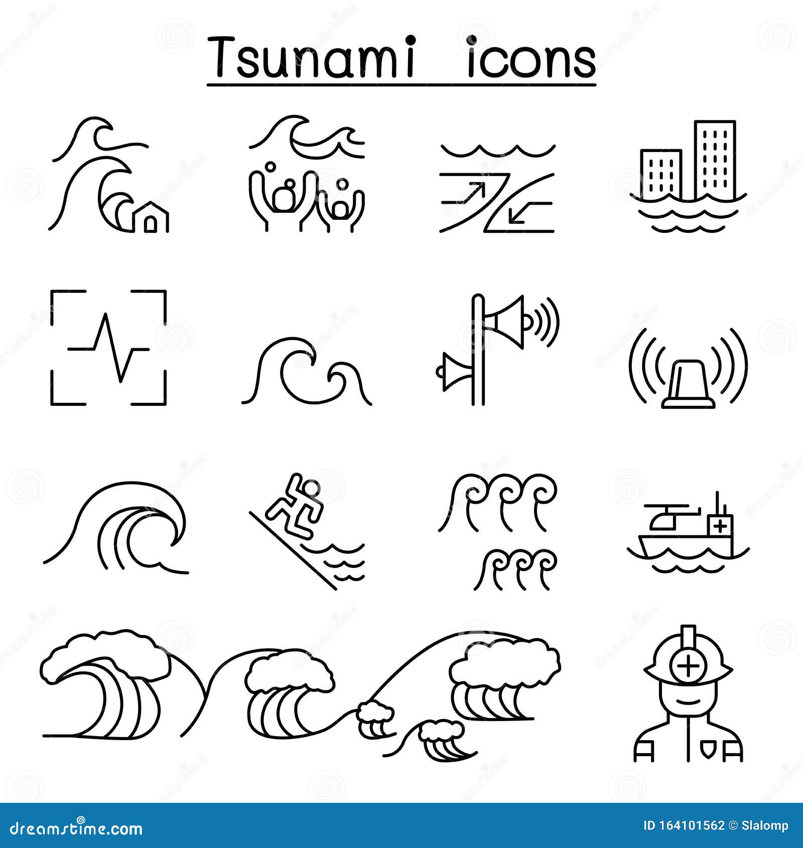 Tsunami & Storm Icons Set in Thin Line Style Stock Vector ...