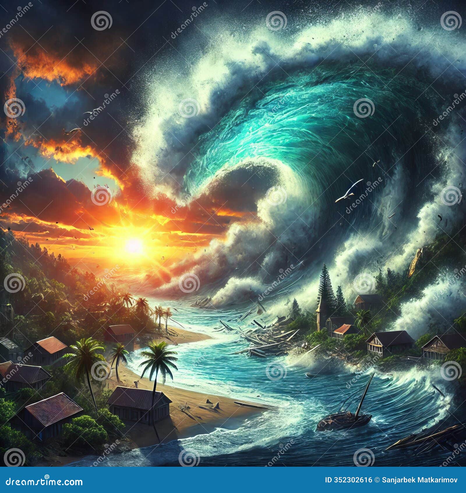 Tsunami a Tsunami a Massive Wave Causing Widespread Destruction Stock ...