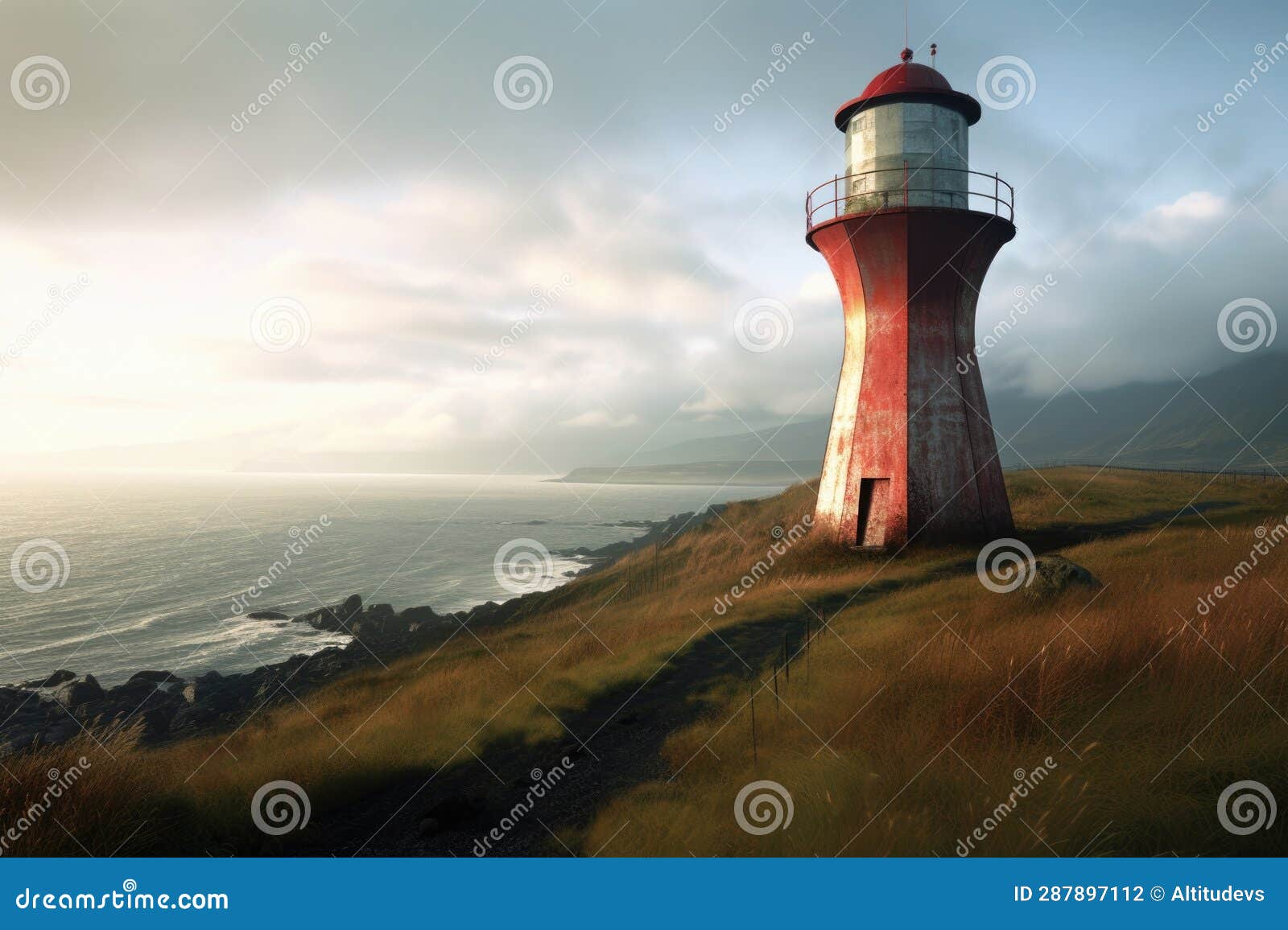 Tsunami Warning Siren Tower on a Coastal Hill Stock Illustration ...