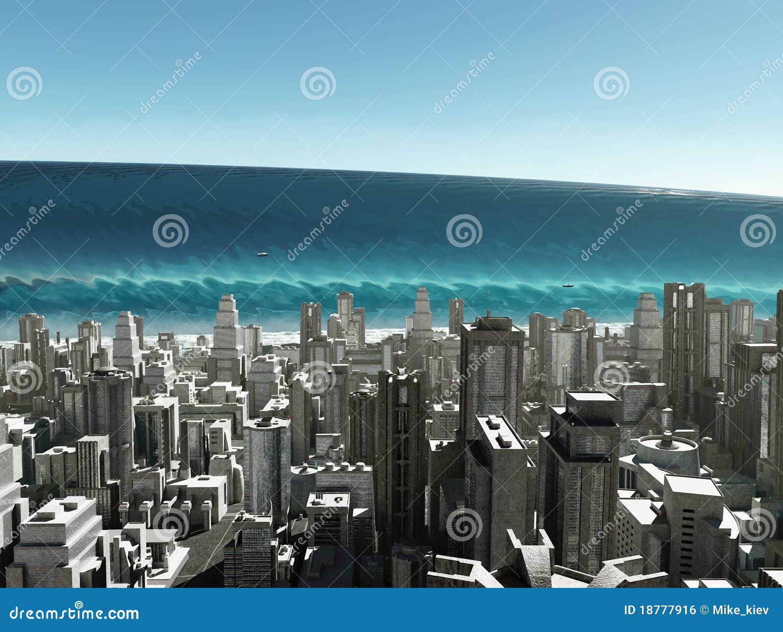 Tsunami Wave Coming To City Stock Photo - Image of tsunami, damage ...