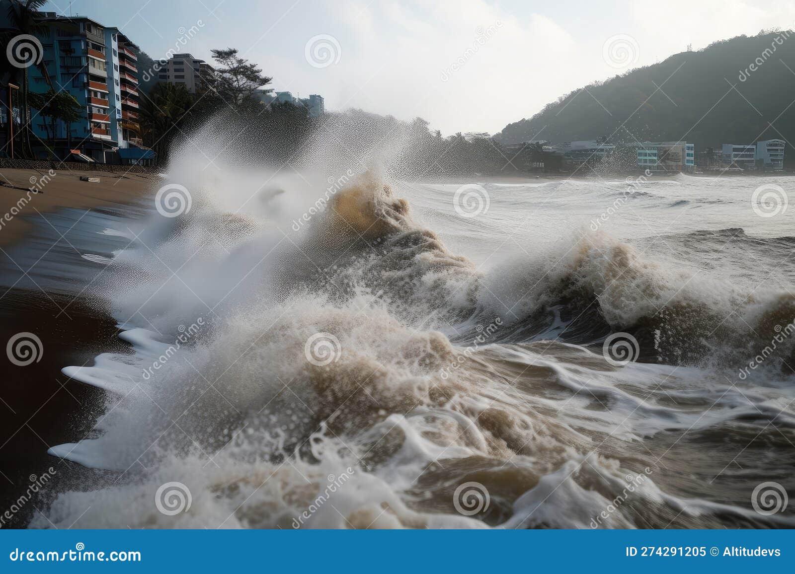 Tsunami Wave Crashes into Shoreline, Sending Water and Debris ...