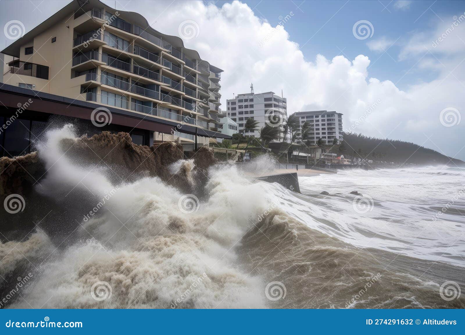 Tsunami Waves Battering Beachside Hotels and Resorts, Causing Massive ...