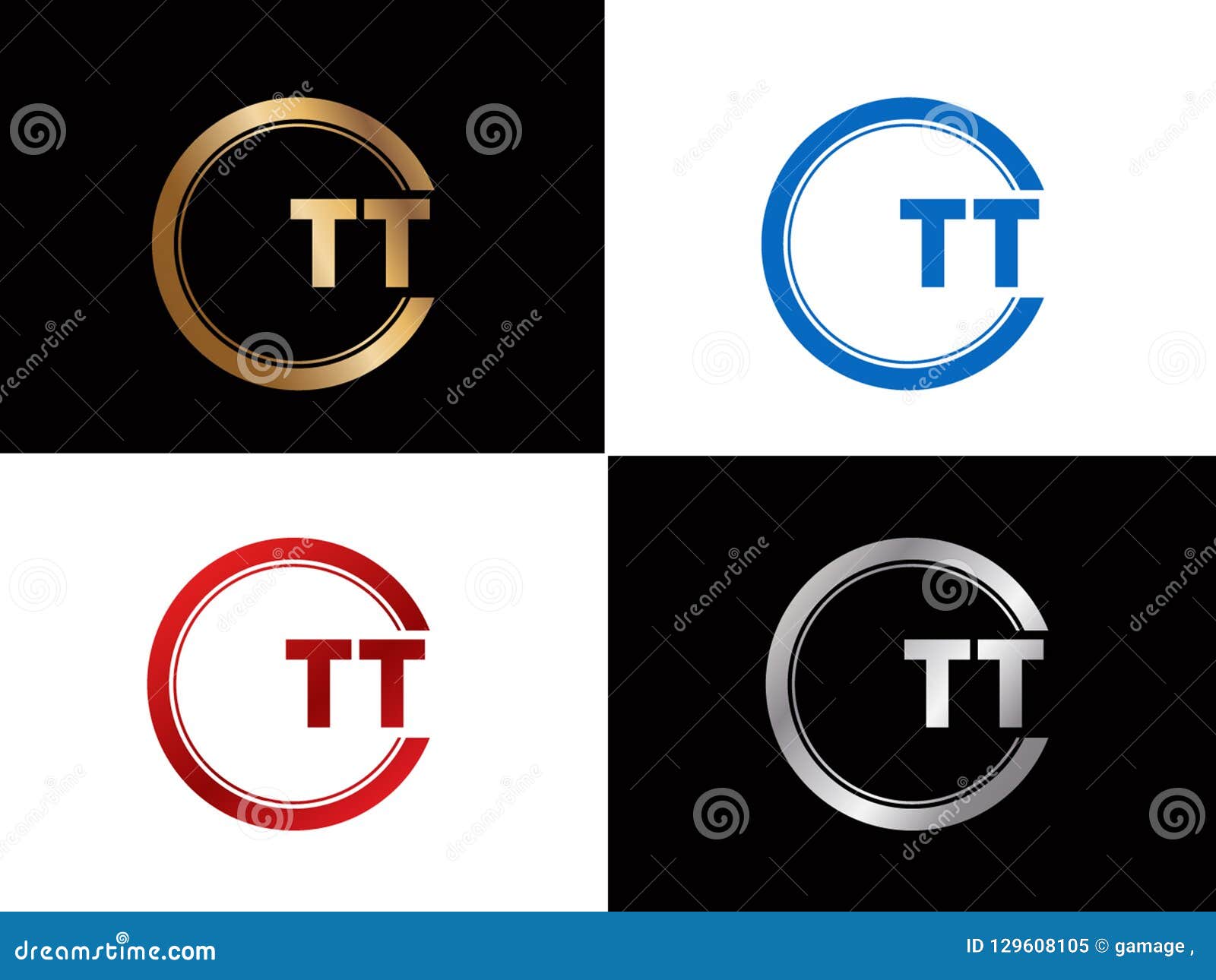 TT Text Gold Black Silver Modern Creative Alphabet Letter Logo Design ...