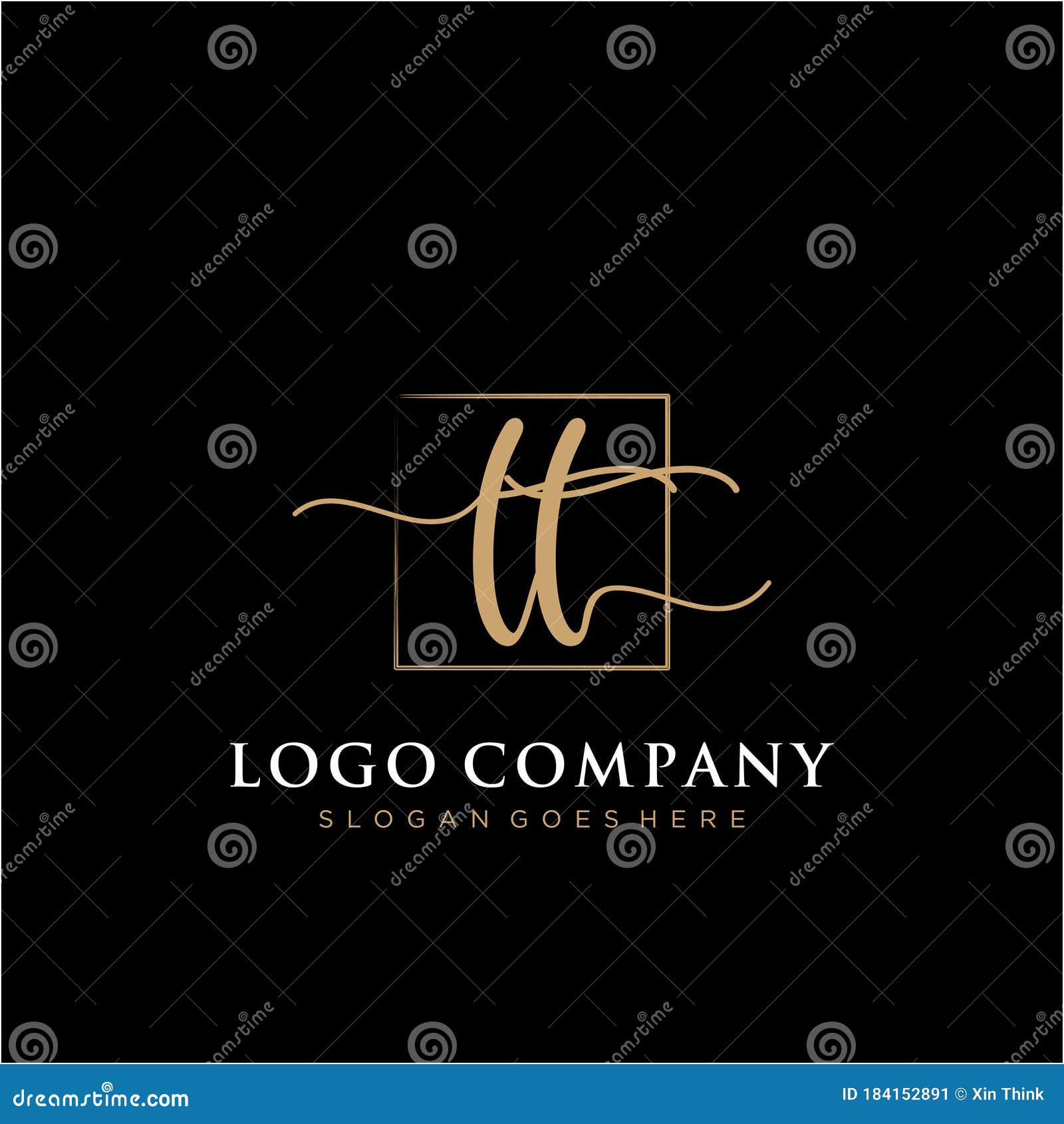 TT Initial Handwriting Logo with Rectangle Template Vector Stock Vector ...
