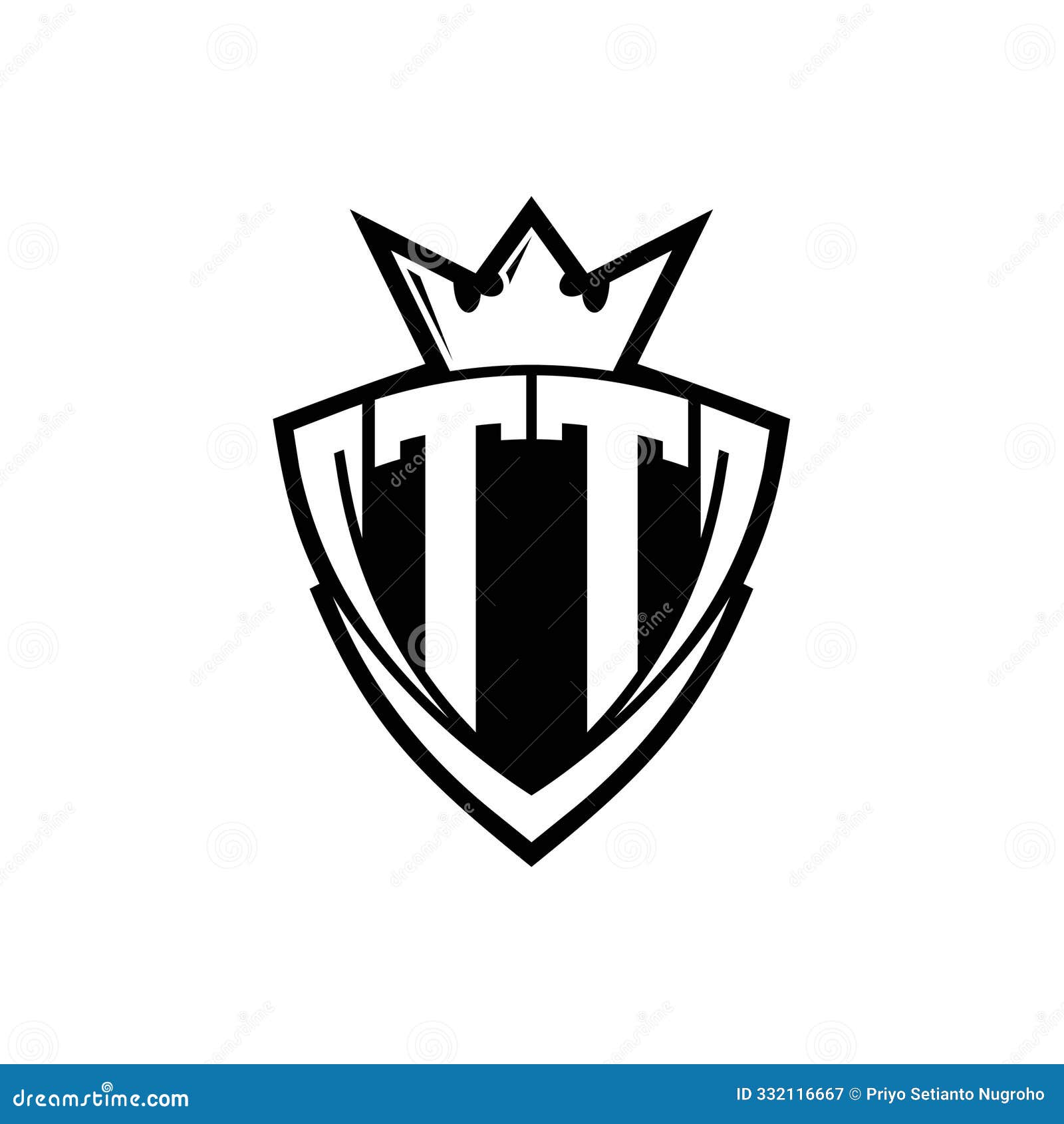 TT Letter Logo With Sharp Triangle Shield Shape With Crown Inside White ...
