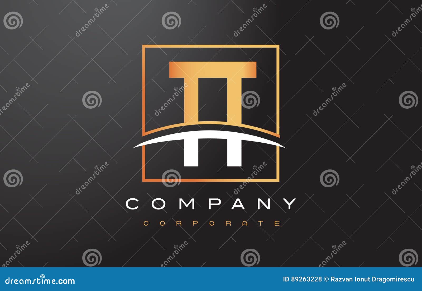 TT T Golden Letter Logo Design with Gold Square and Swoosh. Stock ...