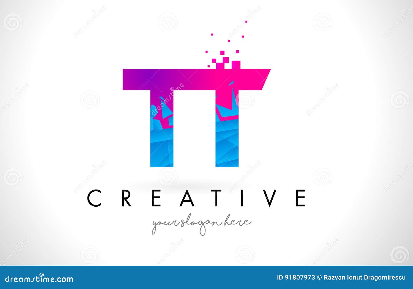 TT T Letter Logo with Shattered Broken Blue Pink Texture Design Stock ...