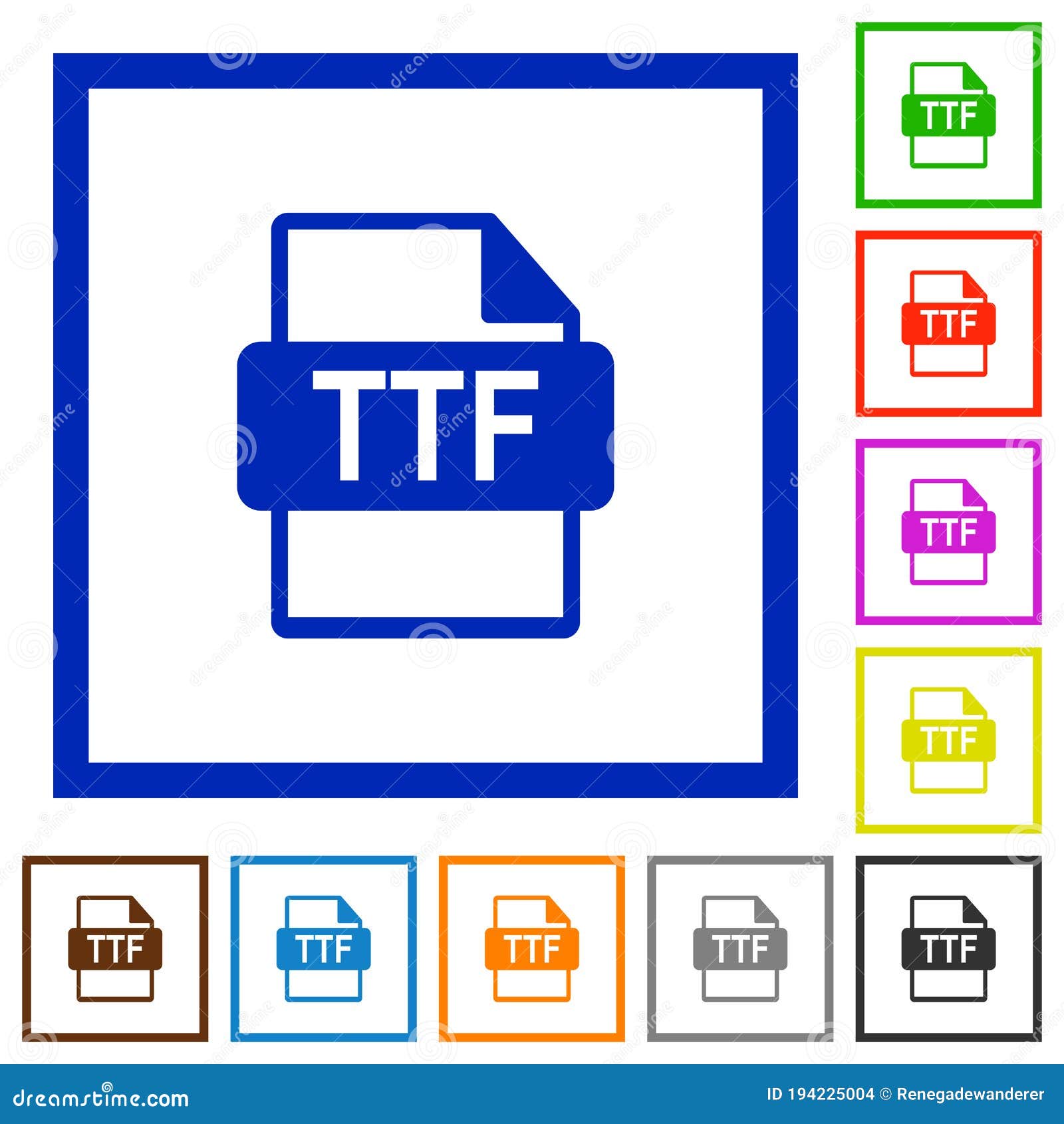 TTF File Format Flat Framed Icons Stock Vector - Illustration of icons ...