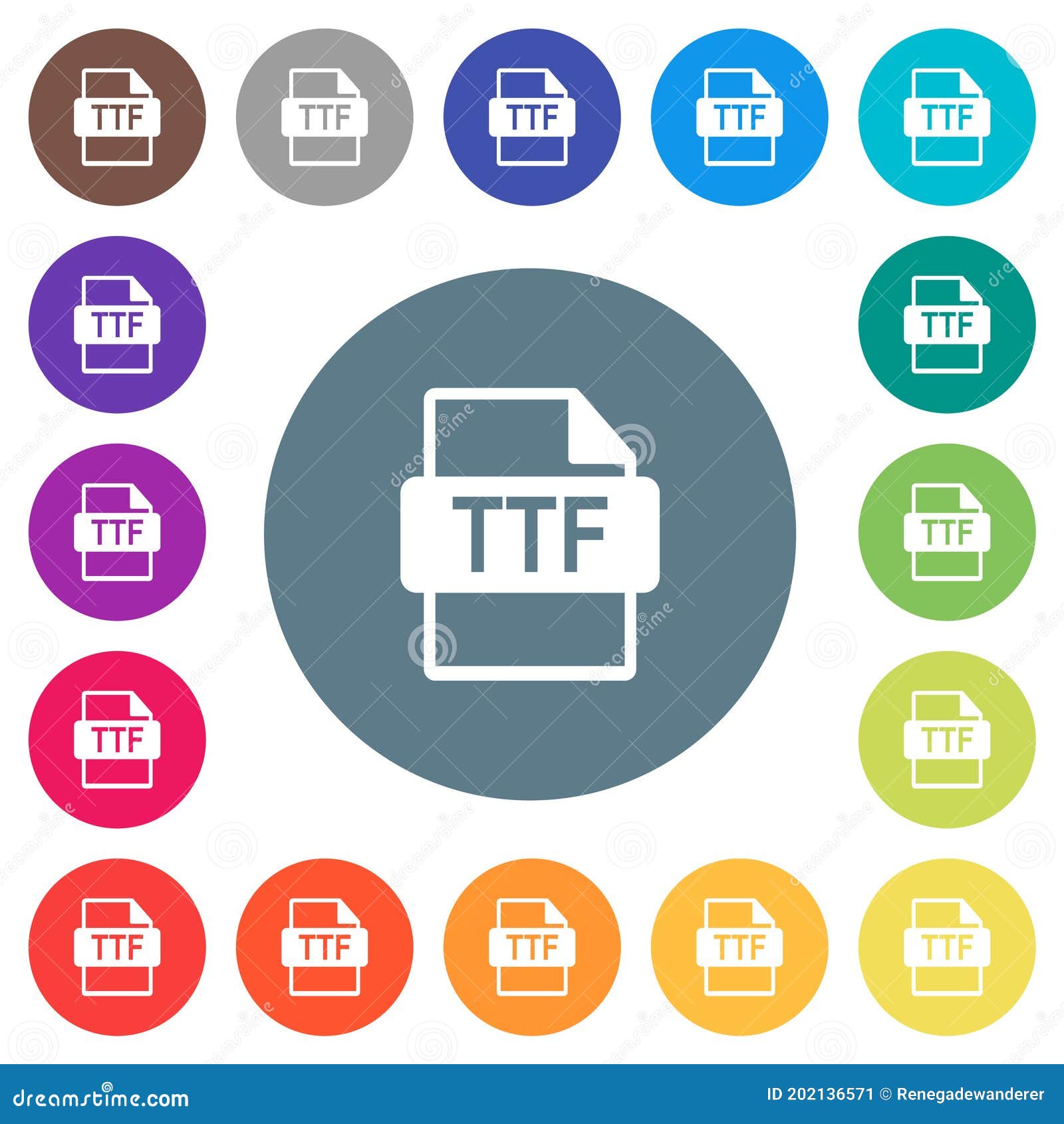 TTF File Format Flat White Icons On Round Color Backgrounds Cartoon ...