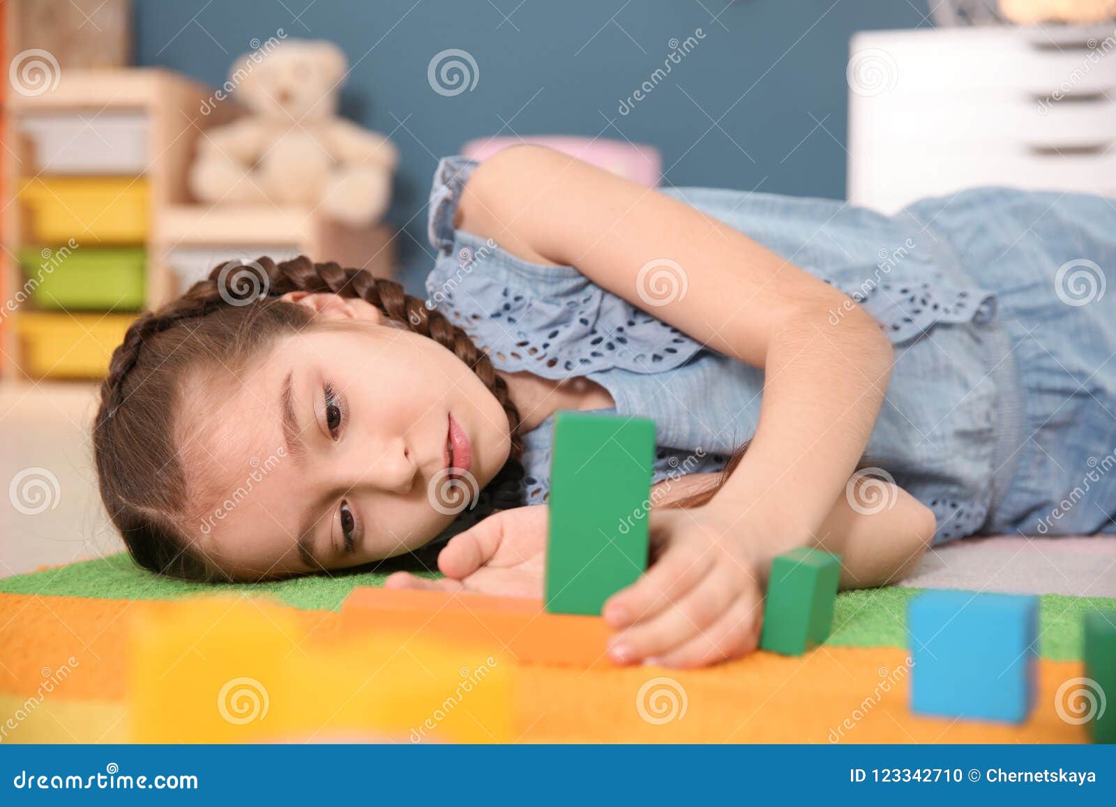 Little Autistic Girl Playing with Cubes Stock Photo - Image of ...