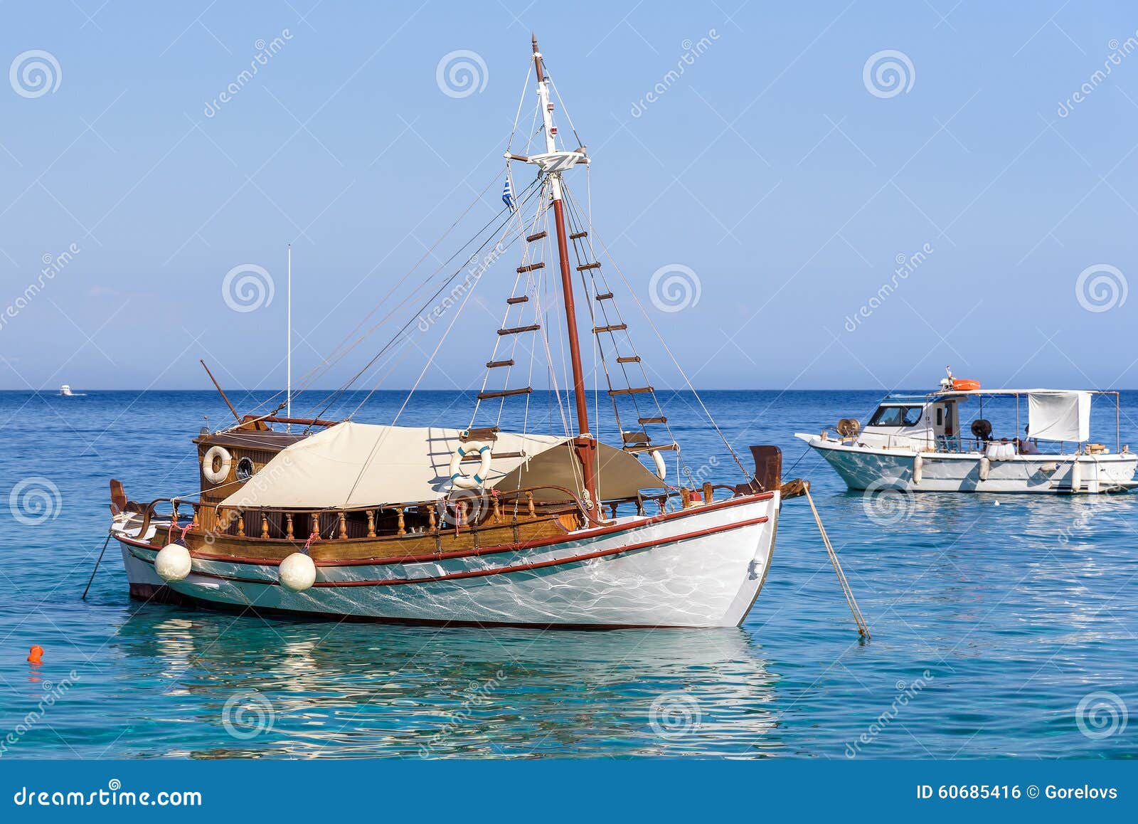 TTraditional Greek Boats at the Coast of Crete Stock Photo - Image of ...