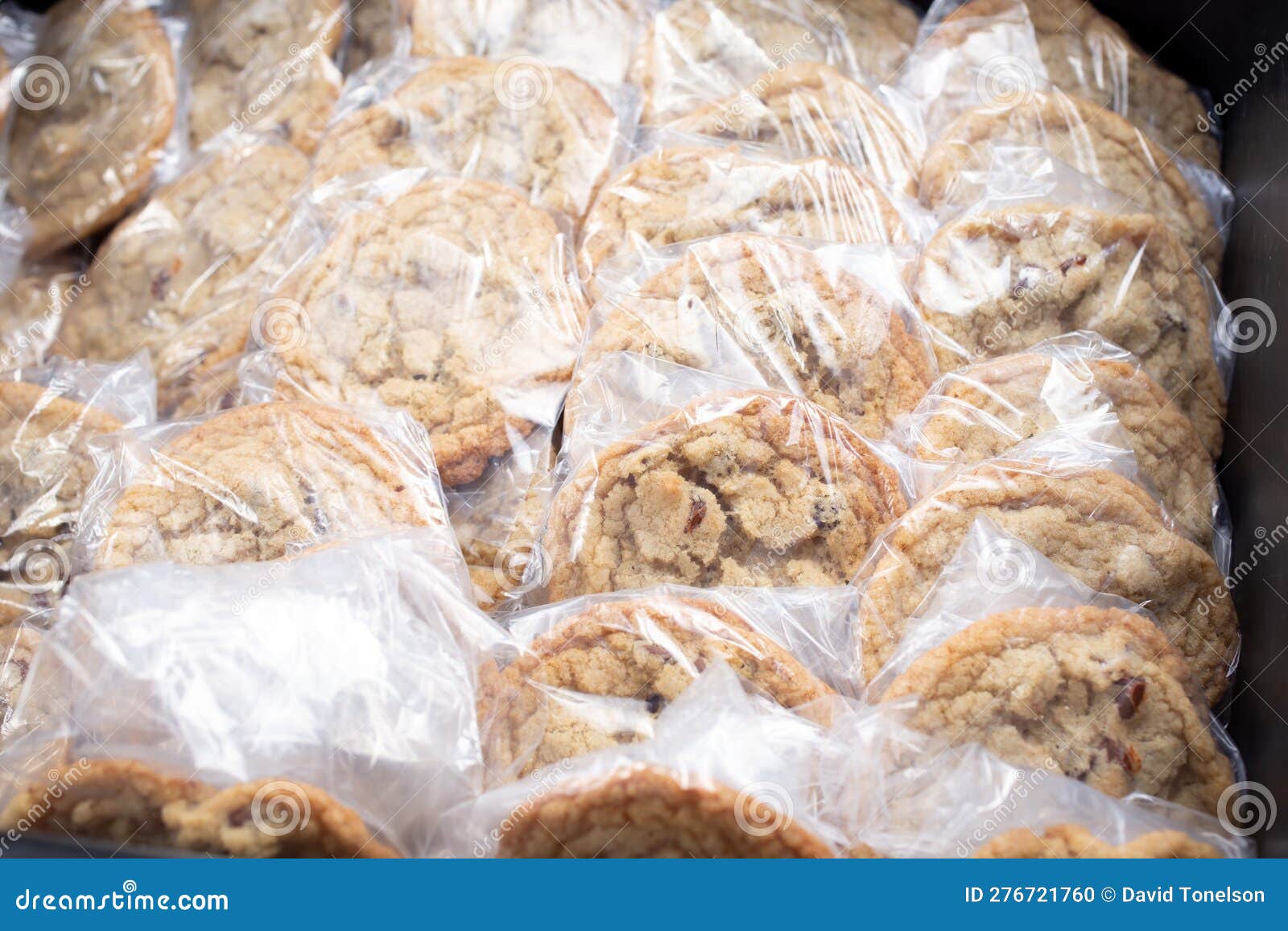 Tub Full of Packaged Chocolate Chip Cookies, Plastic Bag Wrap Stock ...