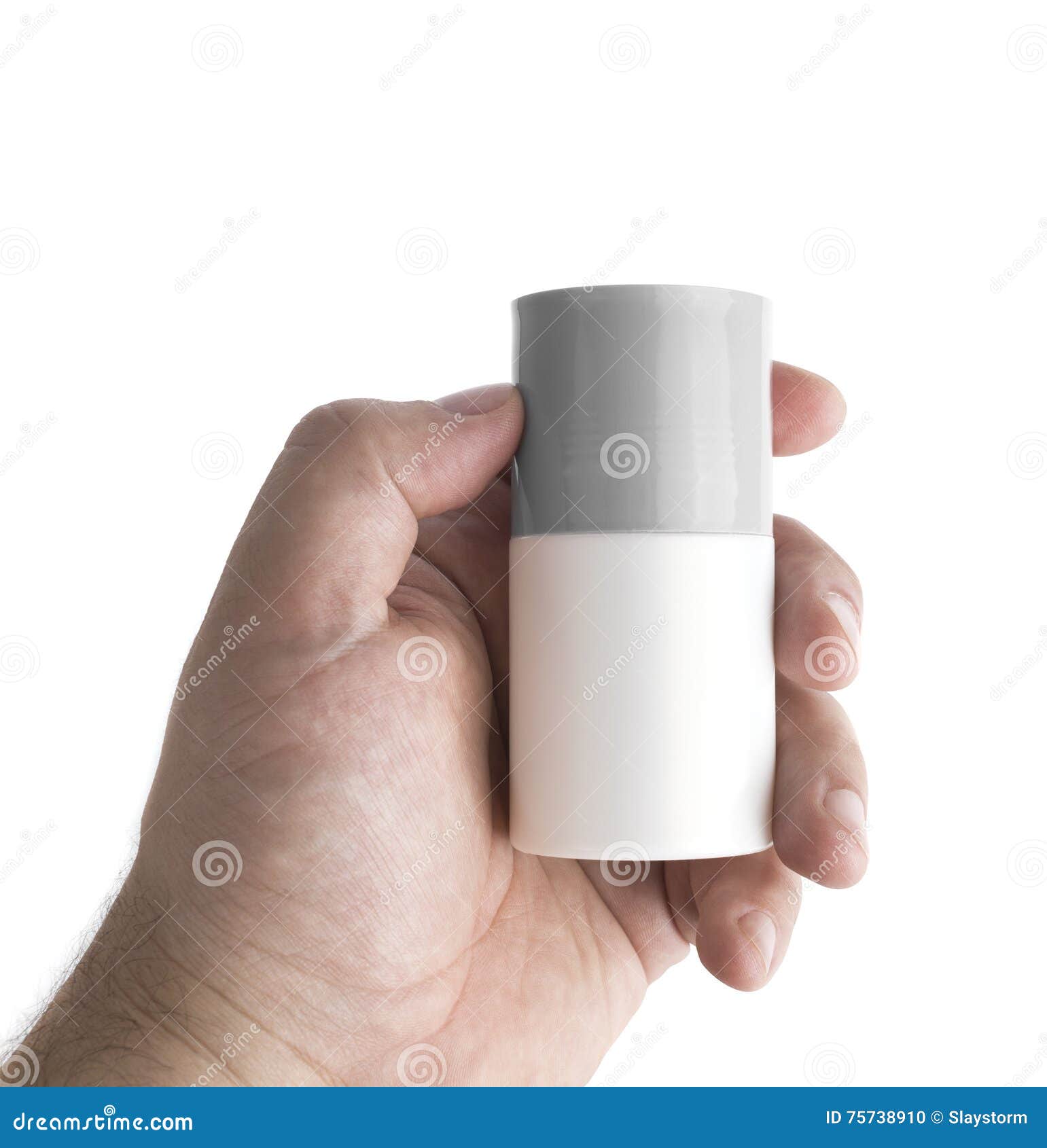 Tube Deodorant in Men Hand Isolated Stock Photo - Image of gray ...