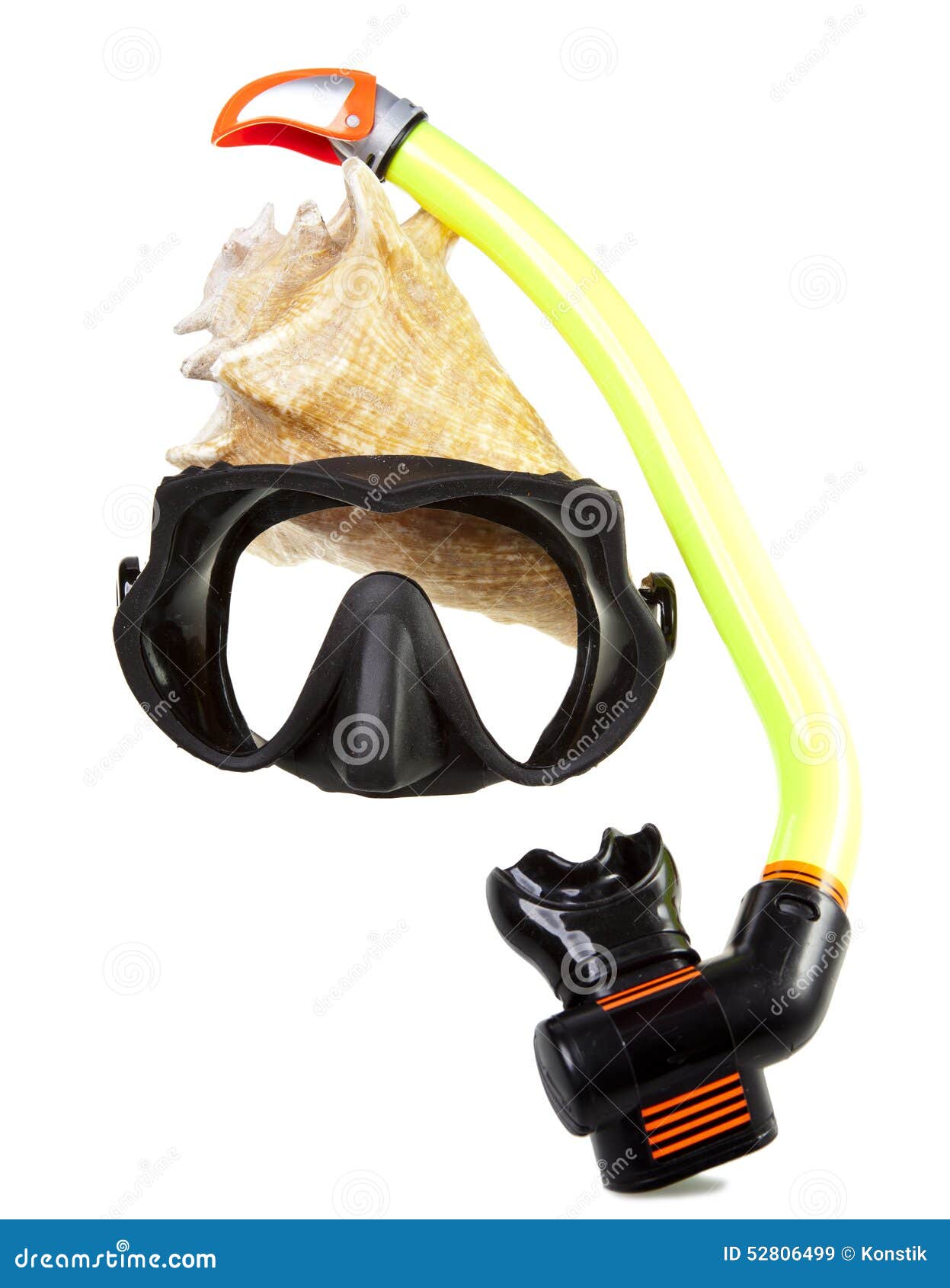 Tube for Diving (snorkel), Big Sea Shell and Mask Stock Image - Image ...