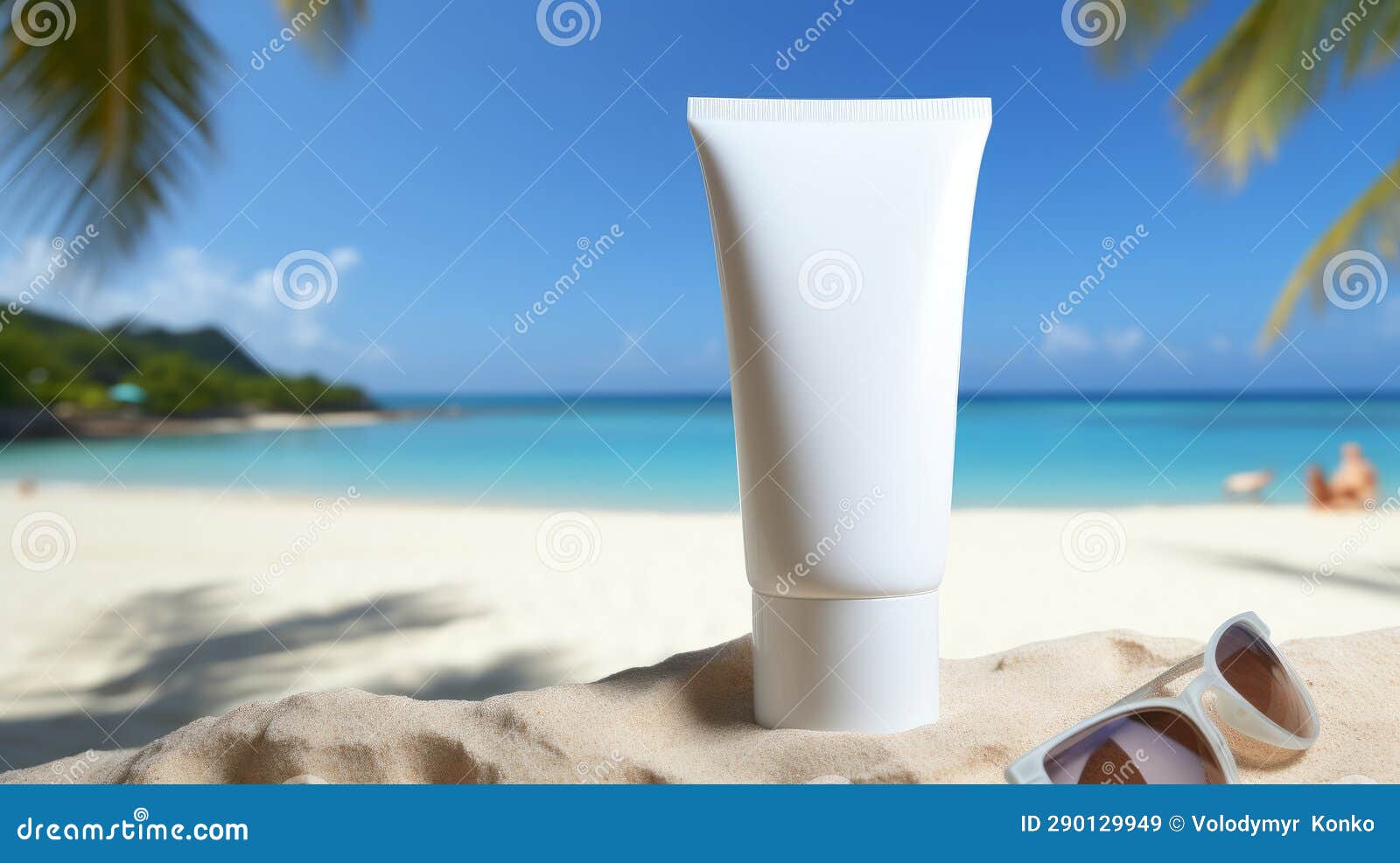 A Tube of Sunscreen and Sunglasses on a Sandy Beach. Generative Ai ...