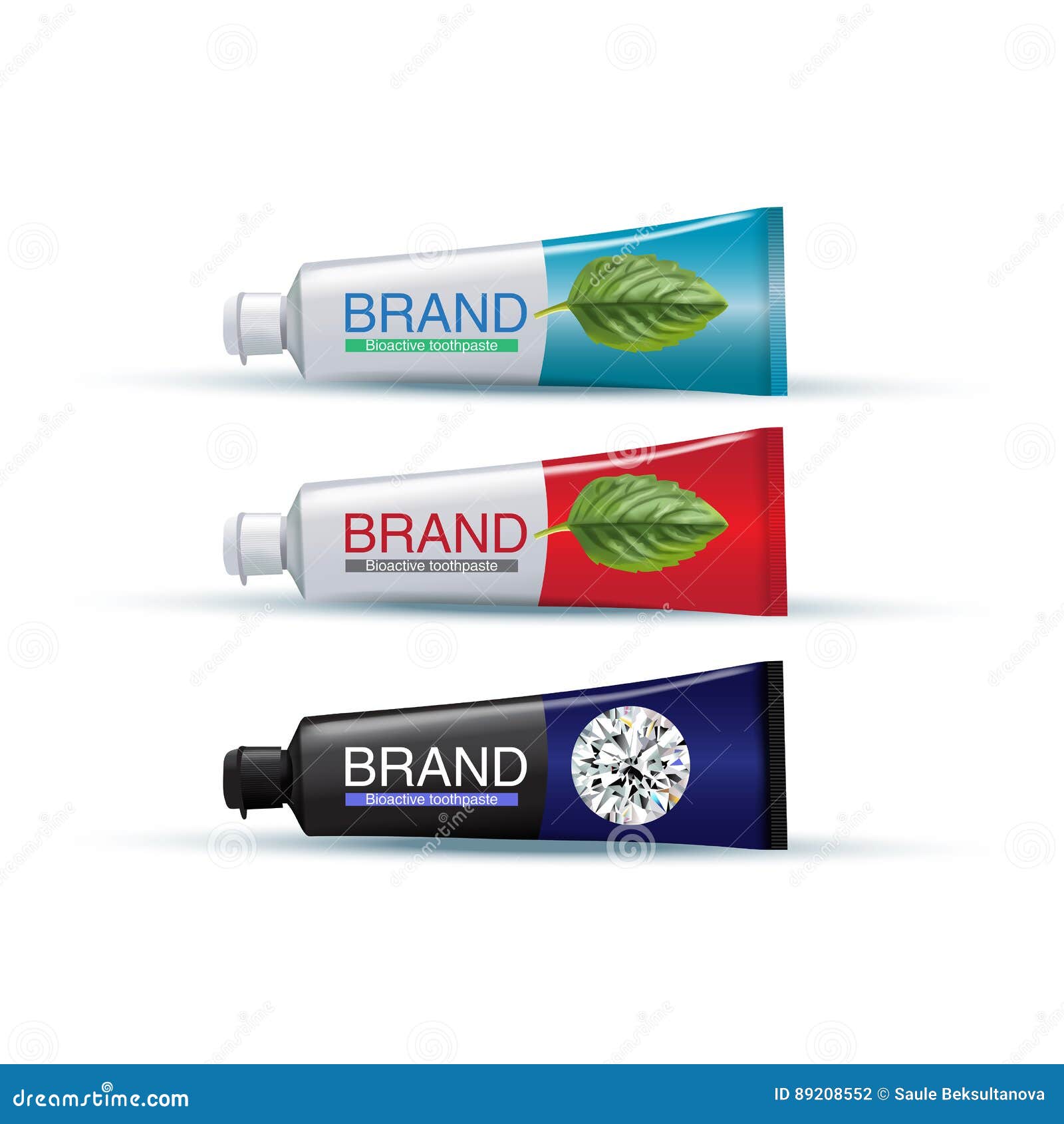 Tube of Toothpaste in Different Colors. Stock Vector - Illustration of ...
