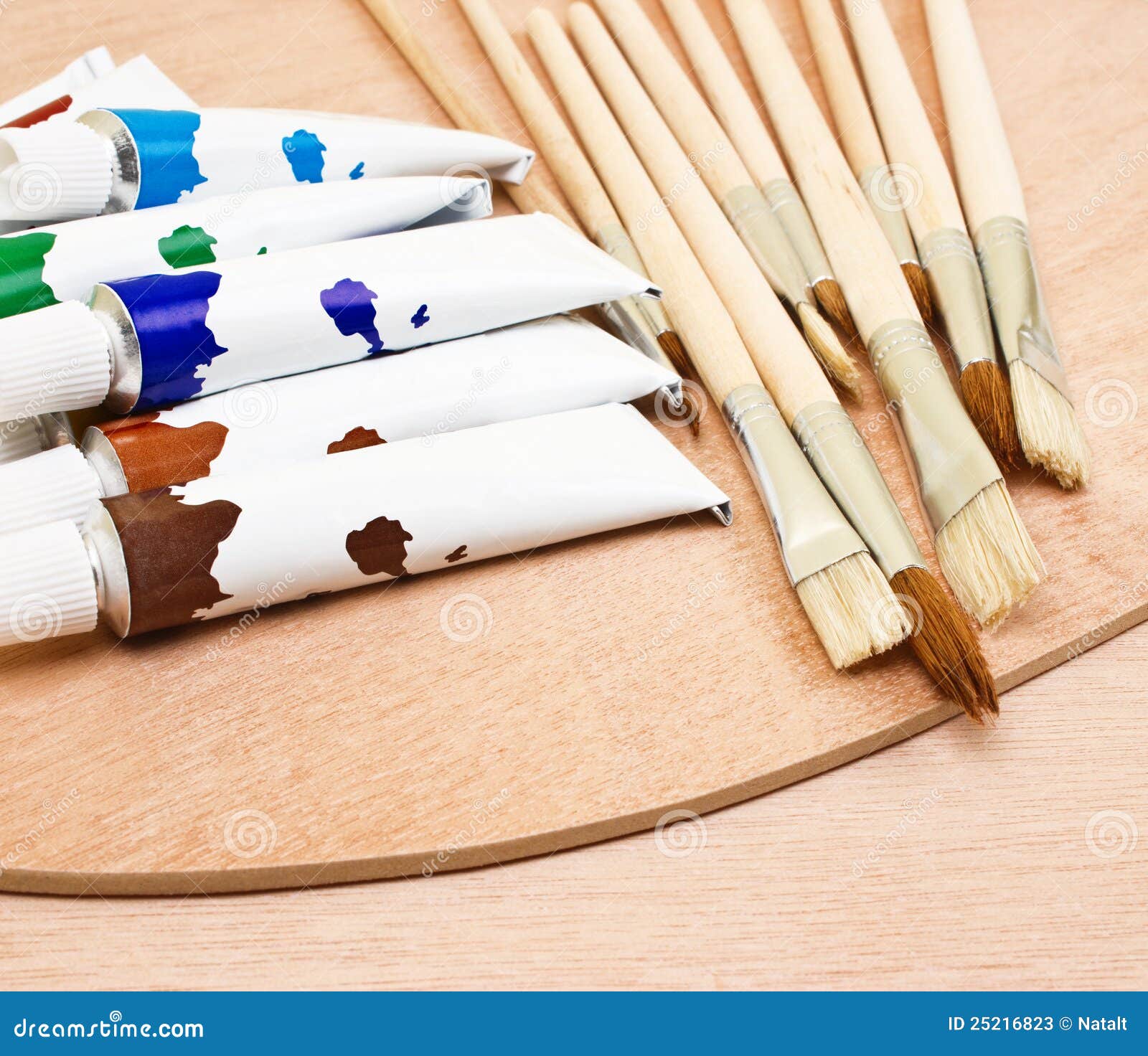 Tubes of Colorful Paint and Paint Brush Stock Image - Image of green ...