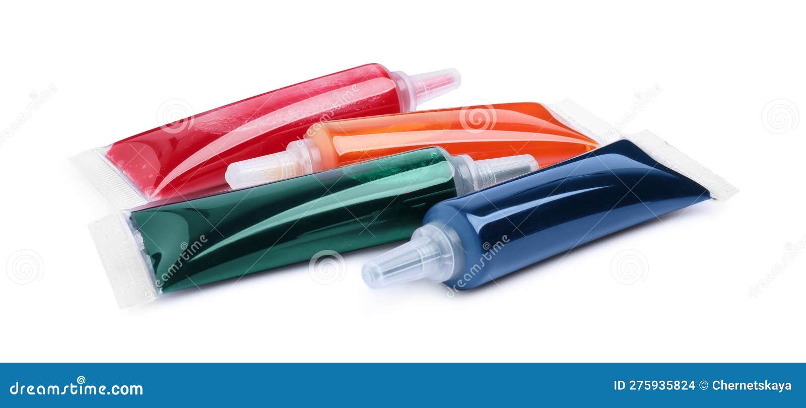 Tubes with Different Food Coloring on White Background Stock Photo ...