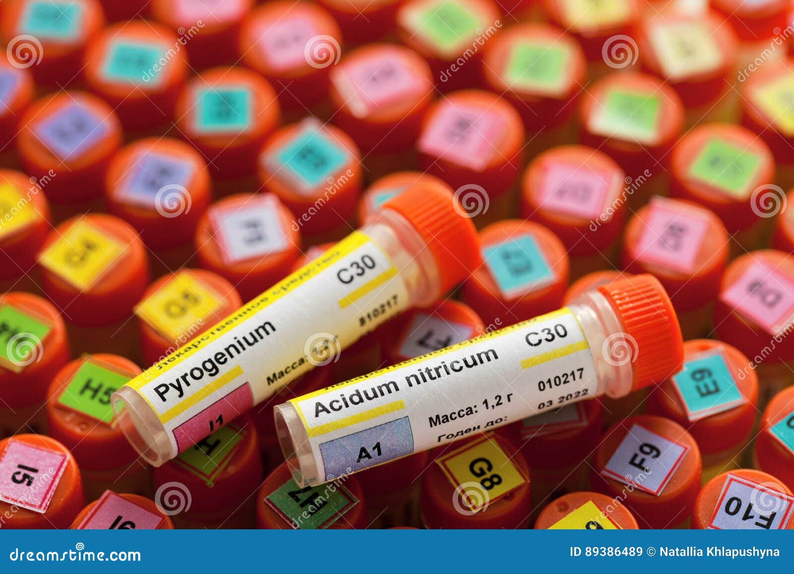 Tubes of Homeopathy Globules and First Aid Kit with Preparation. Stock ...