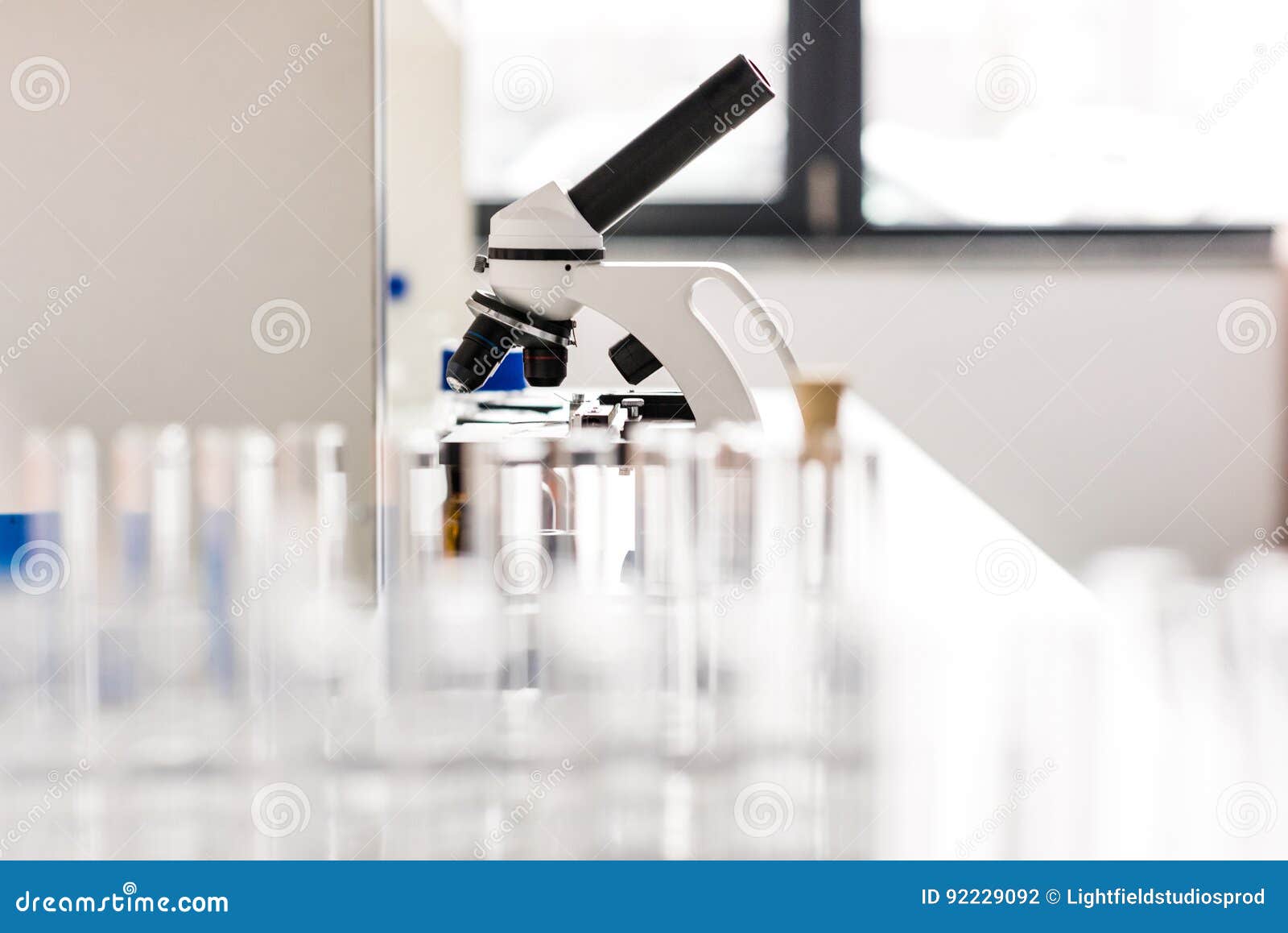 Tubes and Microscope Standing on Table Stock Photo - Image of work ...