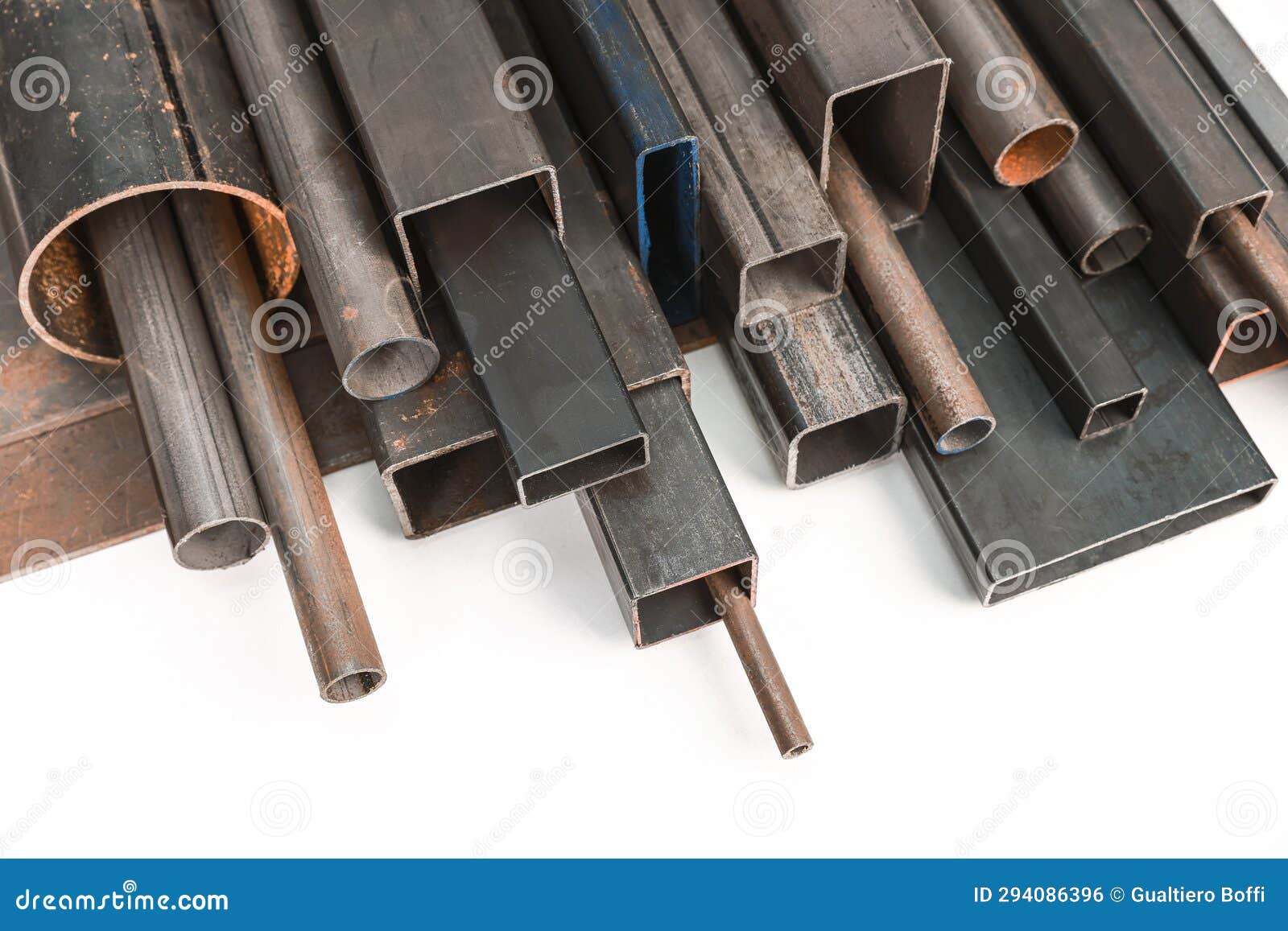Tubular Metal in Different Sections on a White Stock Photo - Image of ...