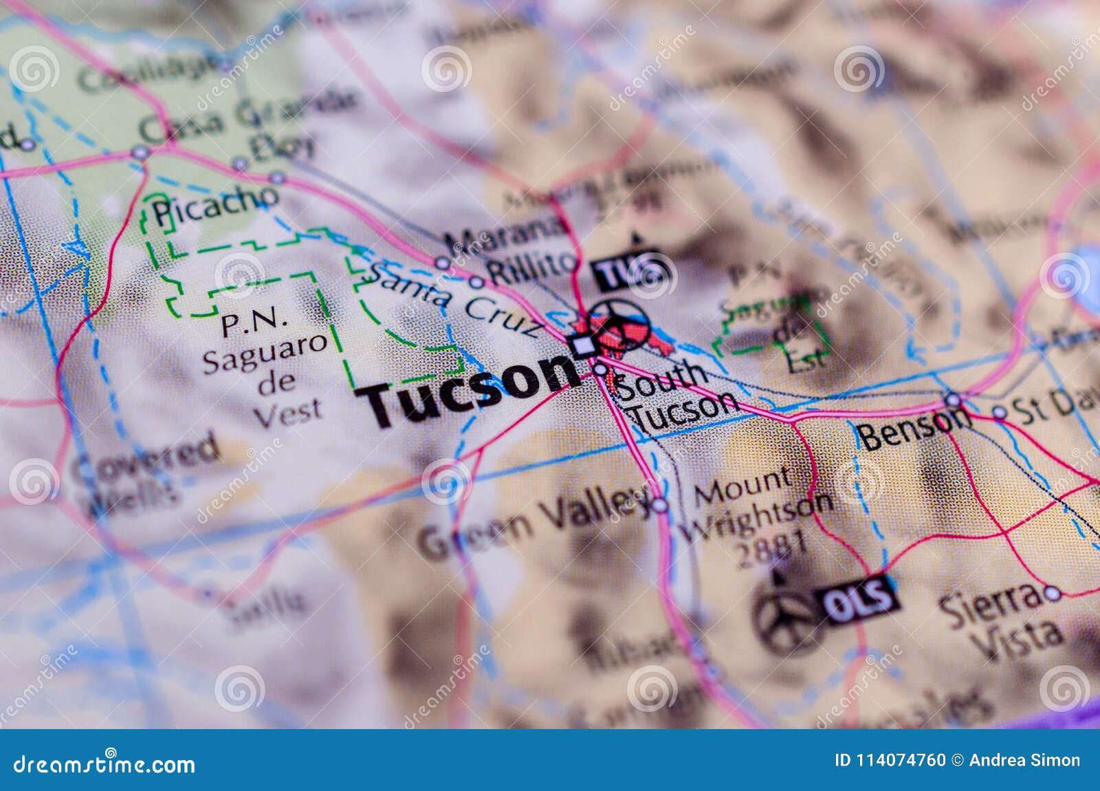 Tucson, Arizona en mapa foto de archivo. Imagen de situado - 114074760