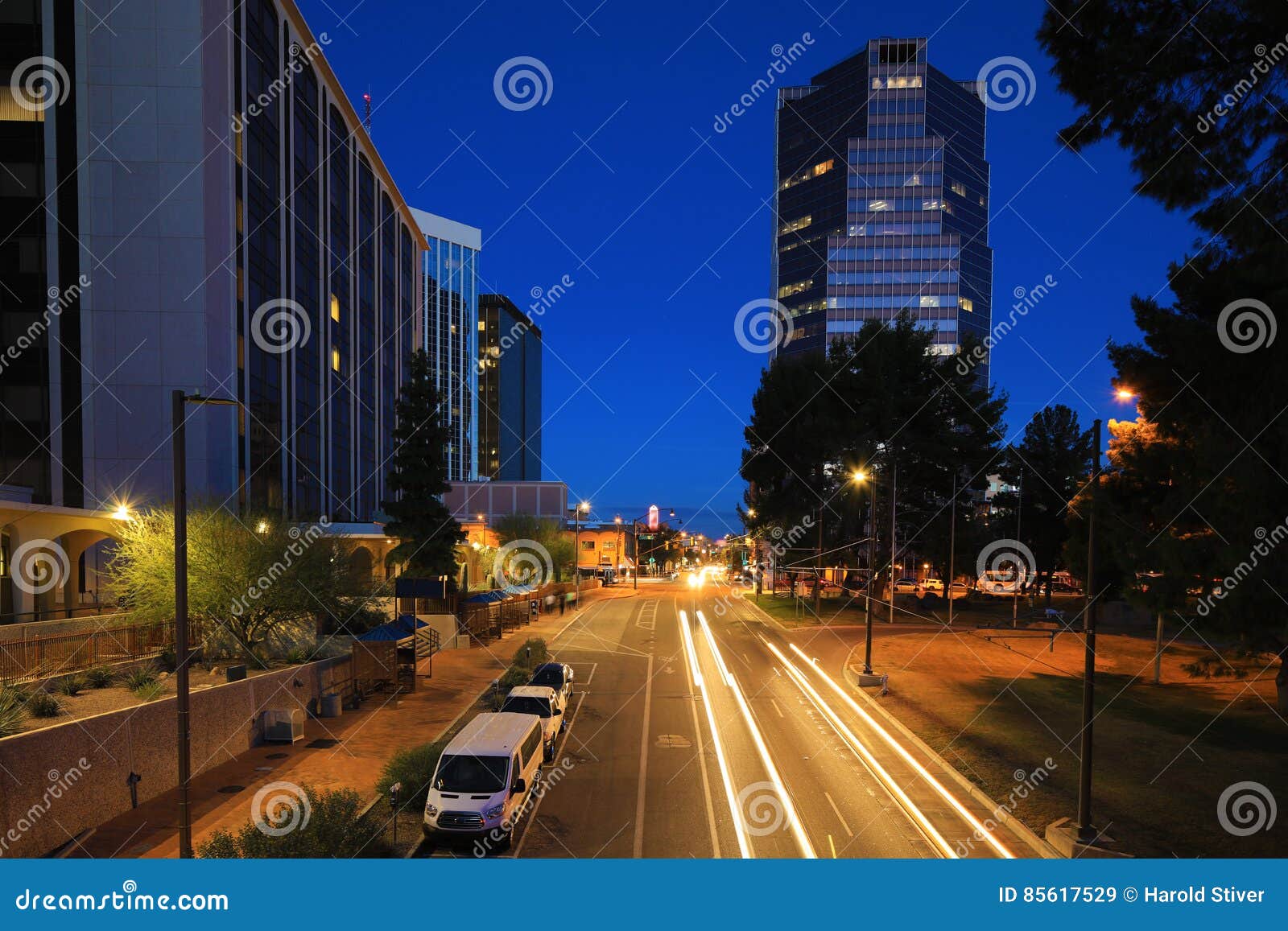 Tucson City Center at Night with Traffic Stock Image - Image of arizona ...