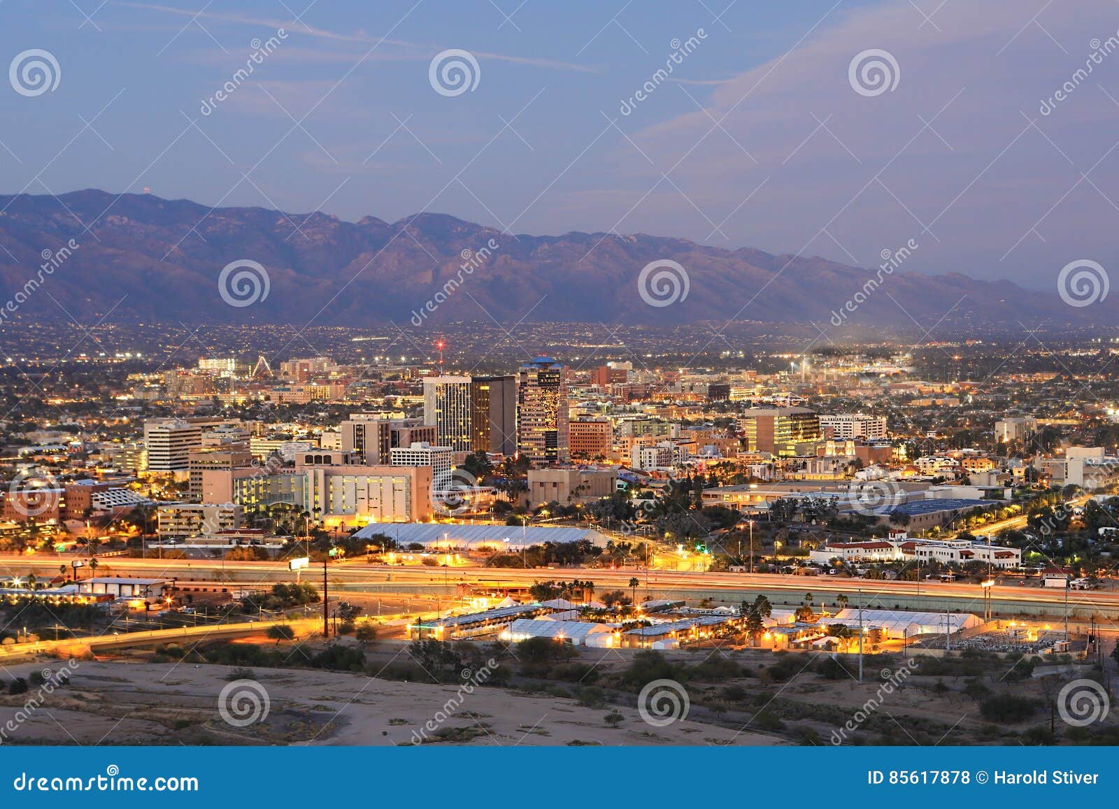 The Tucson skyline at dusk stock photo. Image of avenue - 85617878