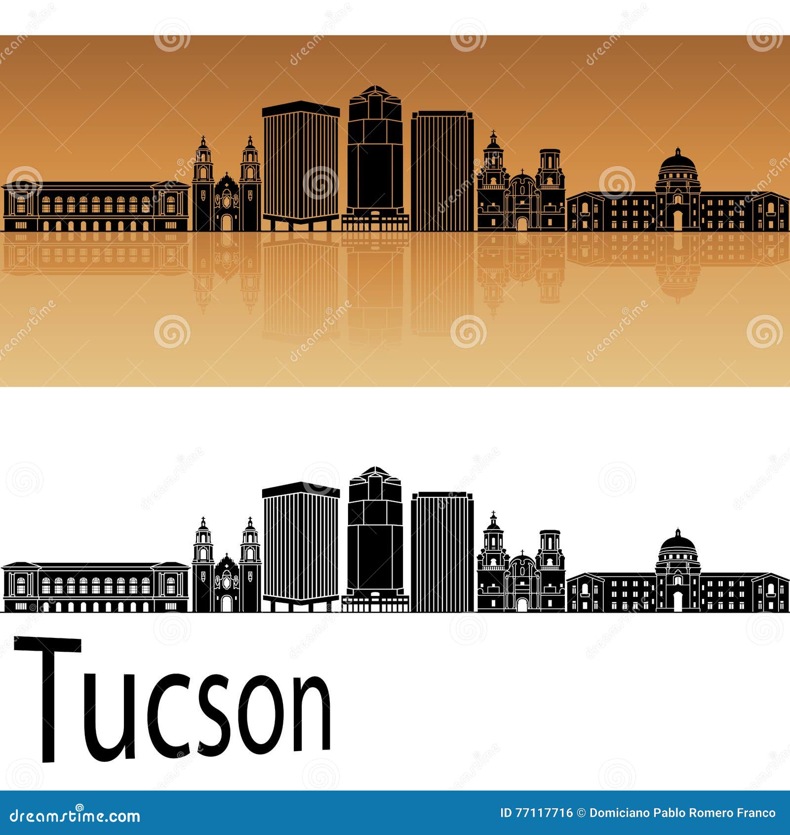 Tucson V2 Skyline in Orange Stock Vector - Illustration of metropolis ...