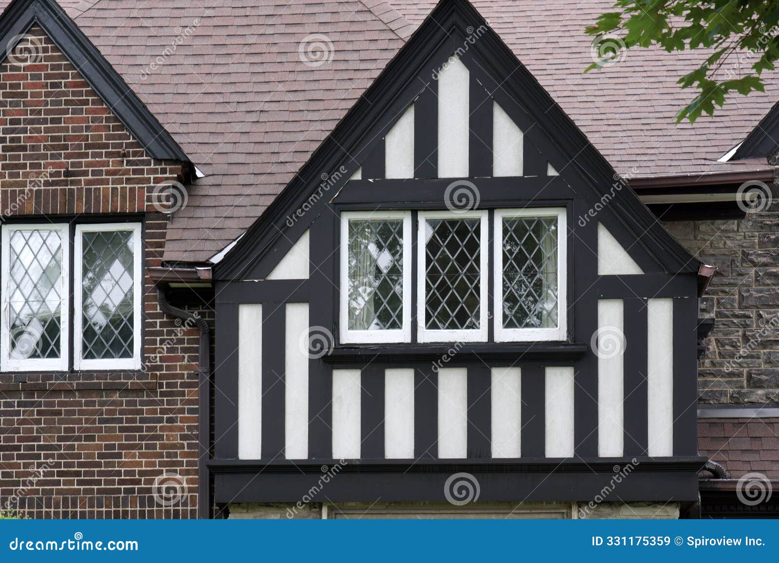 Tudor style gable on home stock image. Image of middle - 331175359