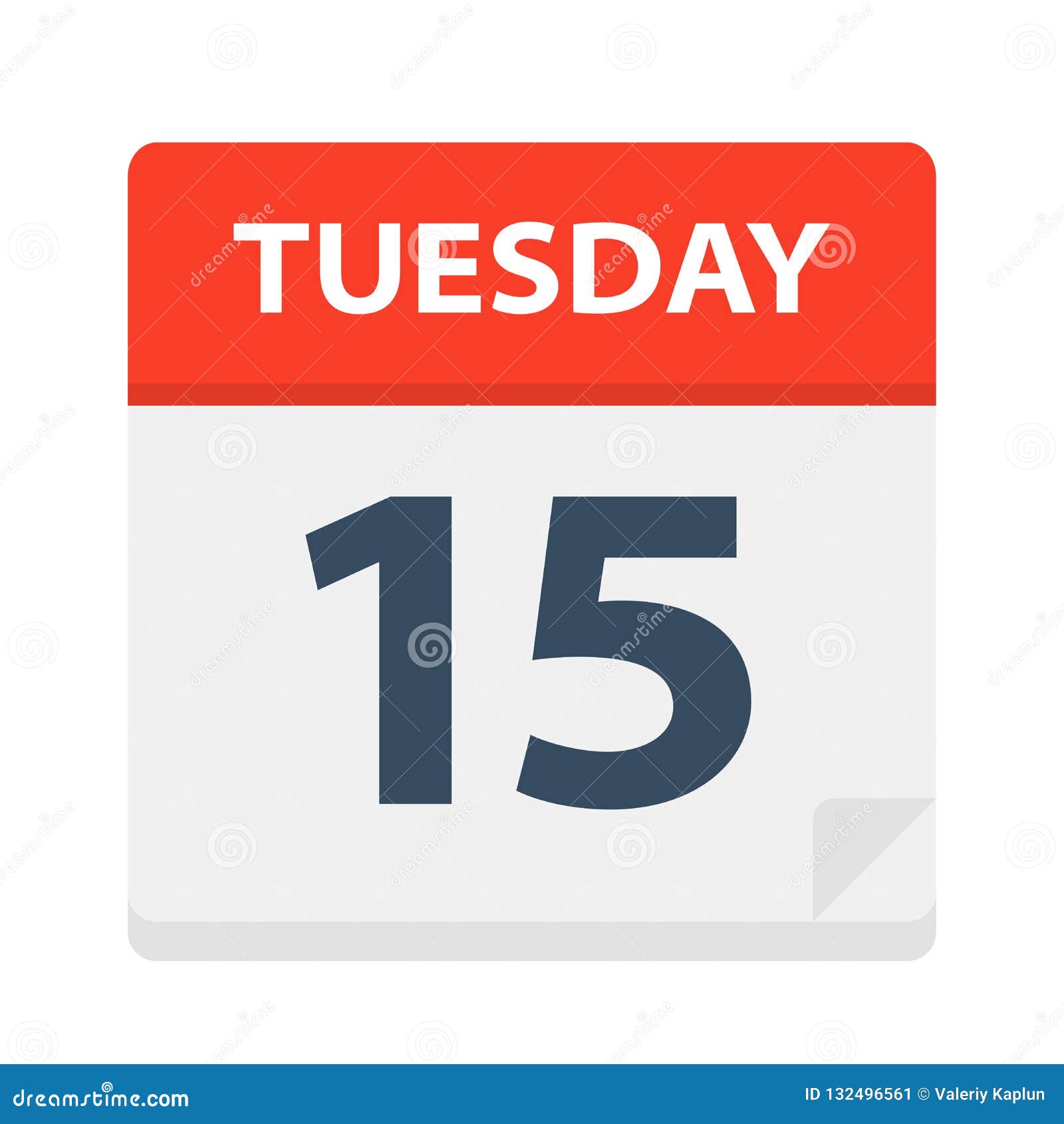 Tuesday 15 - Calendar Icon. Vector Illustration of Week Day Paper Leaf ...