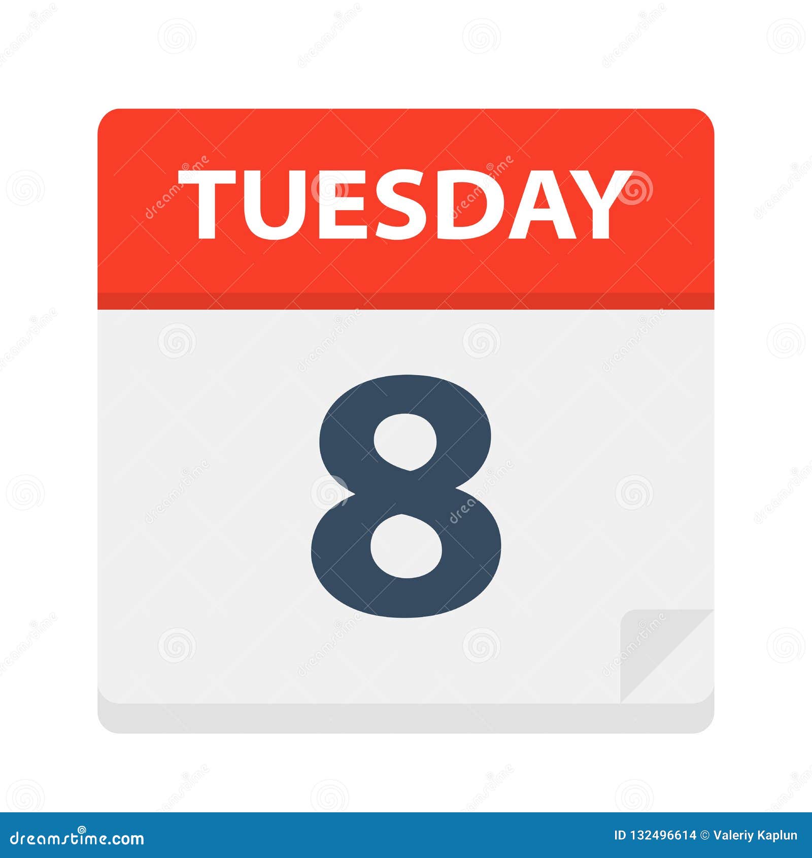 Tuesday 8 - Calendar Icon. Vector Illustration of Week Day Paper Leaf ...