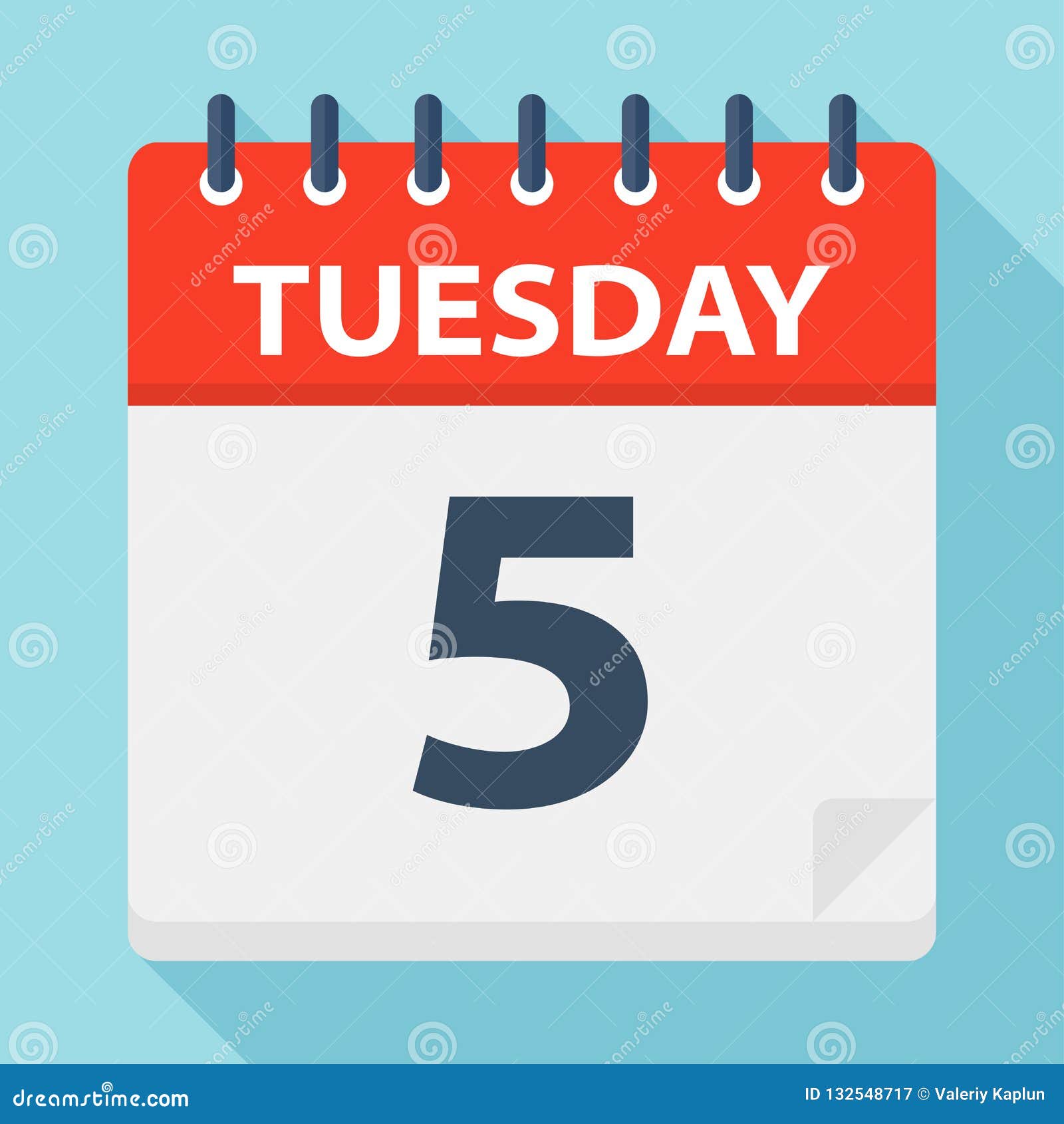 Tuesday 5 - Calendar Icon. Vector Illustration of Week Day Paper Leaf ...