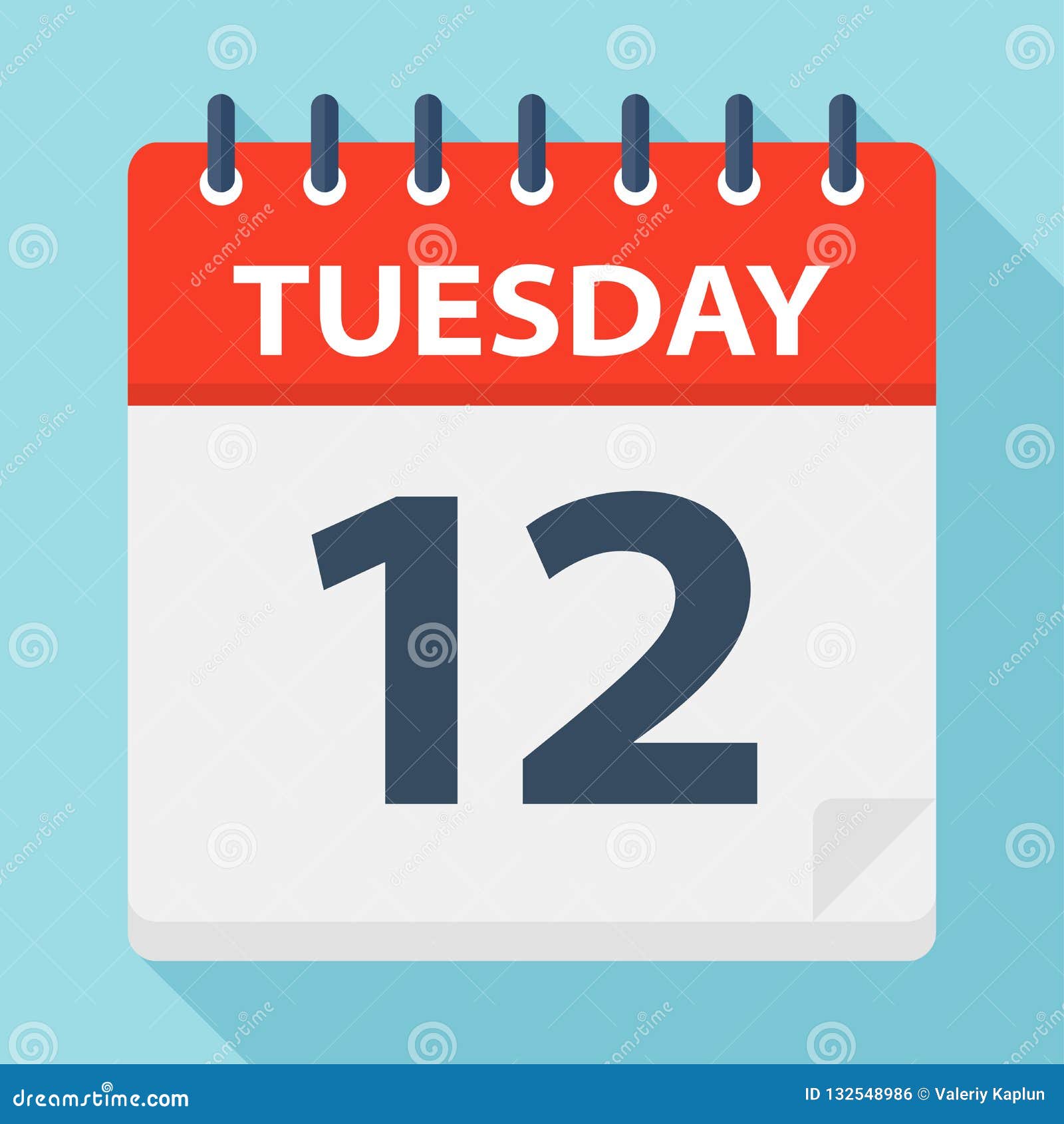 Tuesday 12 - Calendar Icon. Vector Illustration of Week Day Paper Leaf ...
