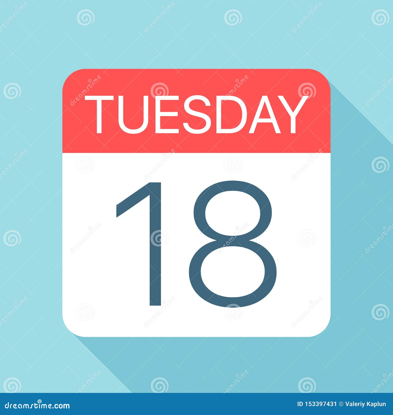 Tuesday 18 - Calendar Icon. Vector Illustration of Week Day Paper Leaf ...