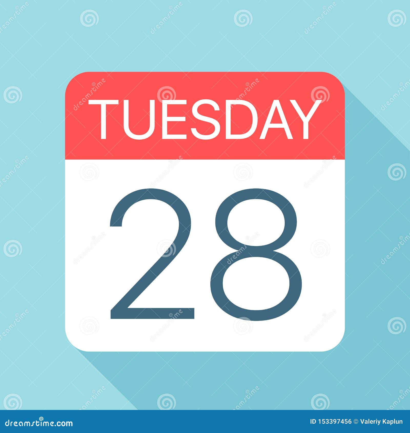 Tuesday 28 - Calendar Icon. Vector Illustration of Week Day Paper Leaf ...