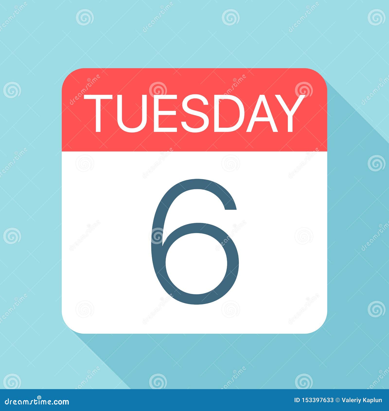 Tuesday 6 - Calendar Icon. Vector Illustration of Week Day Paper Leaf ...