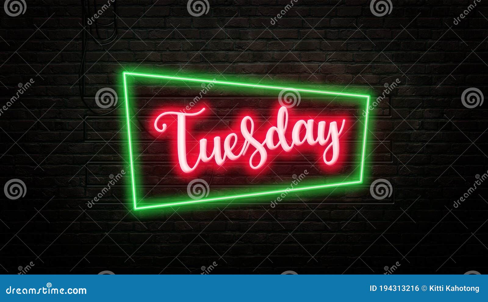 Tuesday Sign Emblem in Neon Style on Brick Wall Background Stock ...
