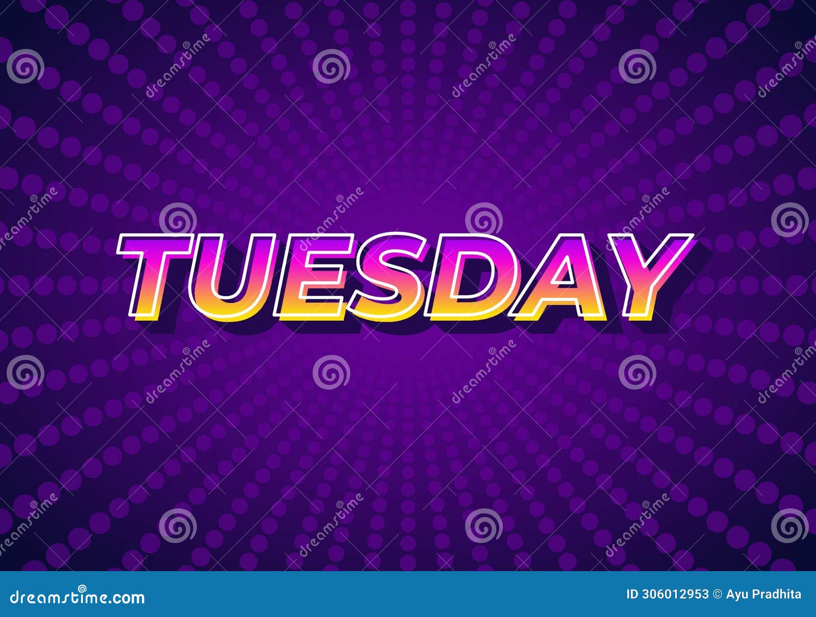 Tuesday. Text Effect in 3D Look with Gradient Purple Yellow Color Stock ...