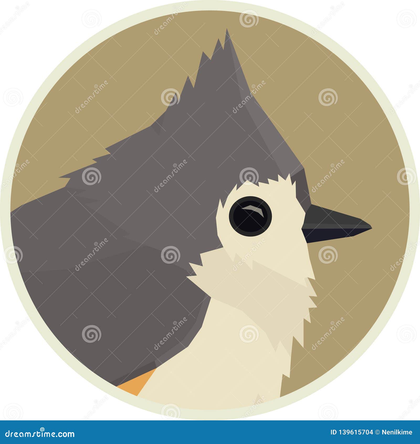 Tufted Titmouse Vector Illustration of Bird in Round Frame Stock Vector ...
