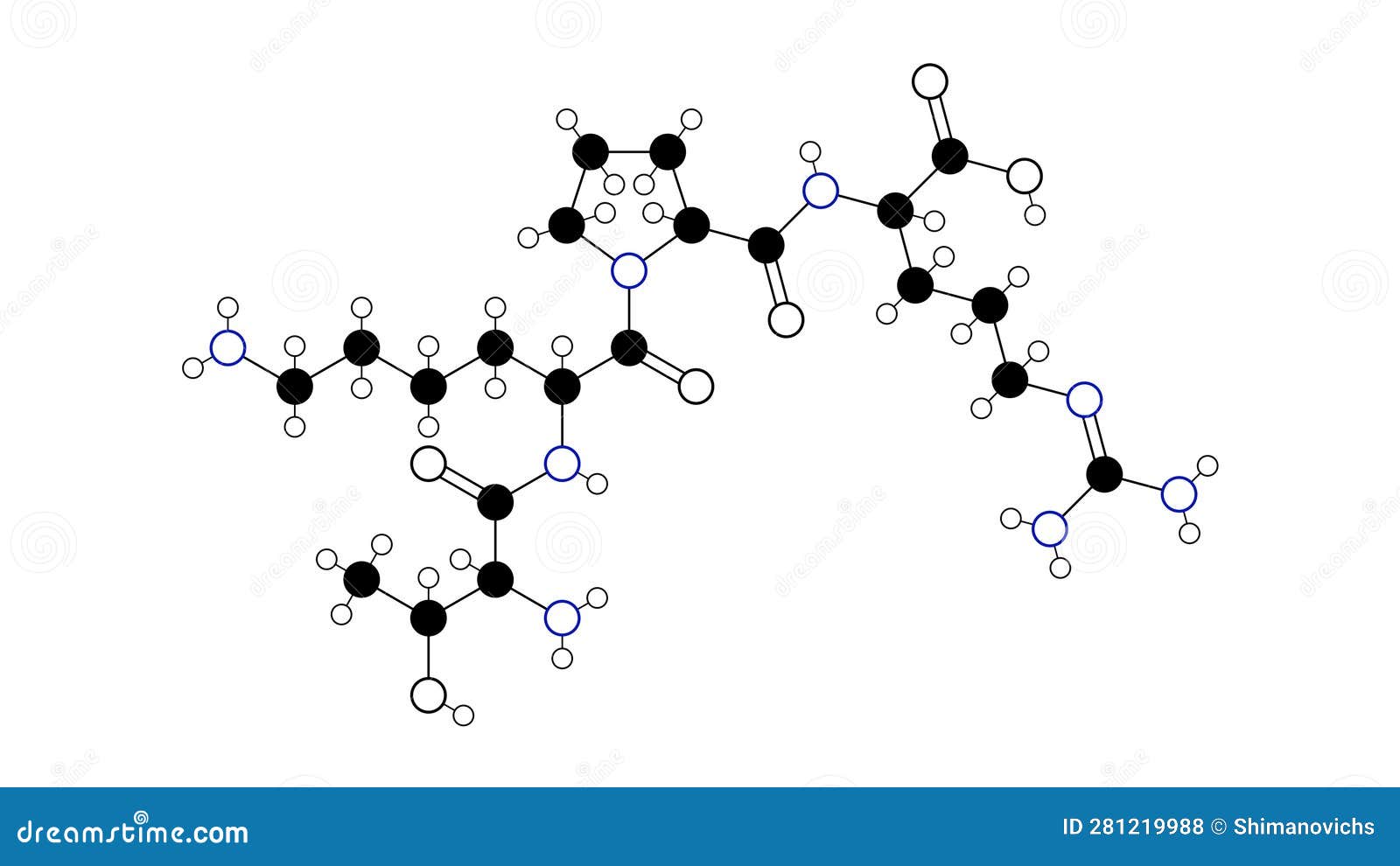 Tuftsin Molecule, Structural Chemical Formula, Ball-and-stick Model ...