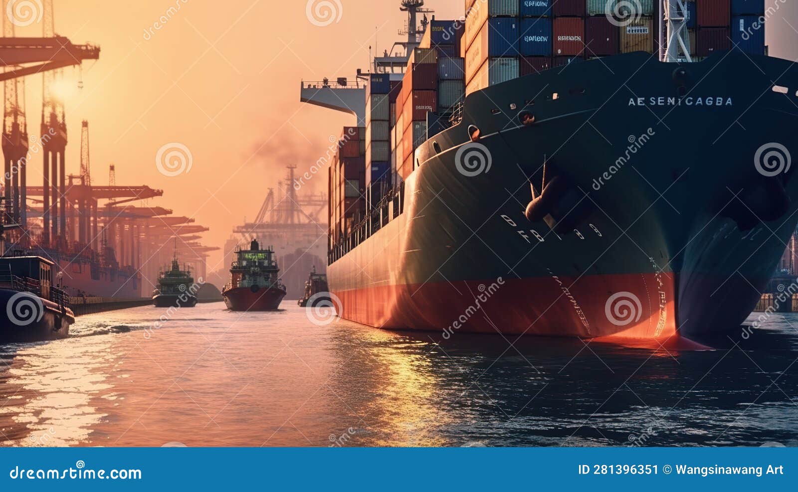 Tug Boat Assisting Cargo Ship. Generative AI Stock Illustration ...