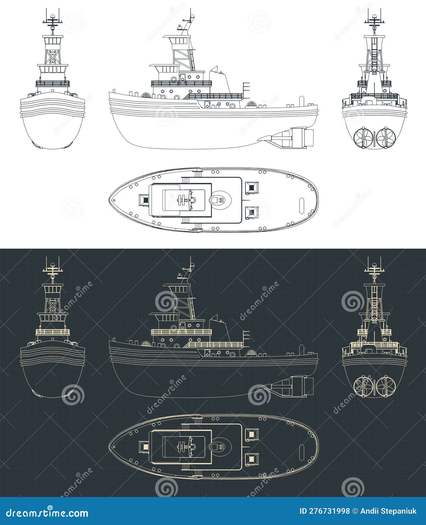 Tug boat blueprints stock vector. Illustration of power - 276731998