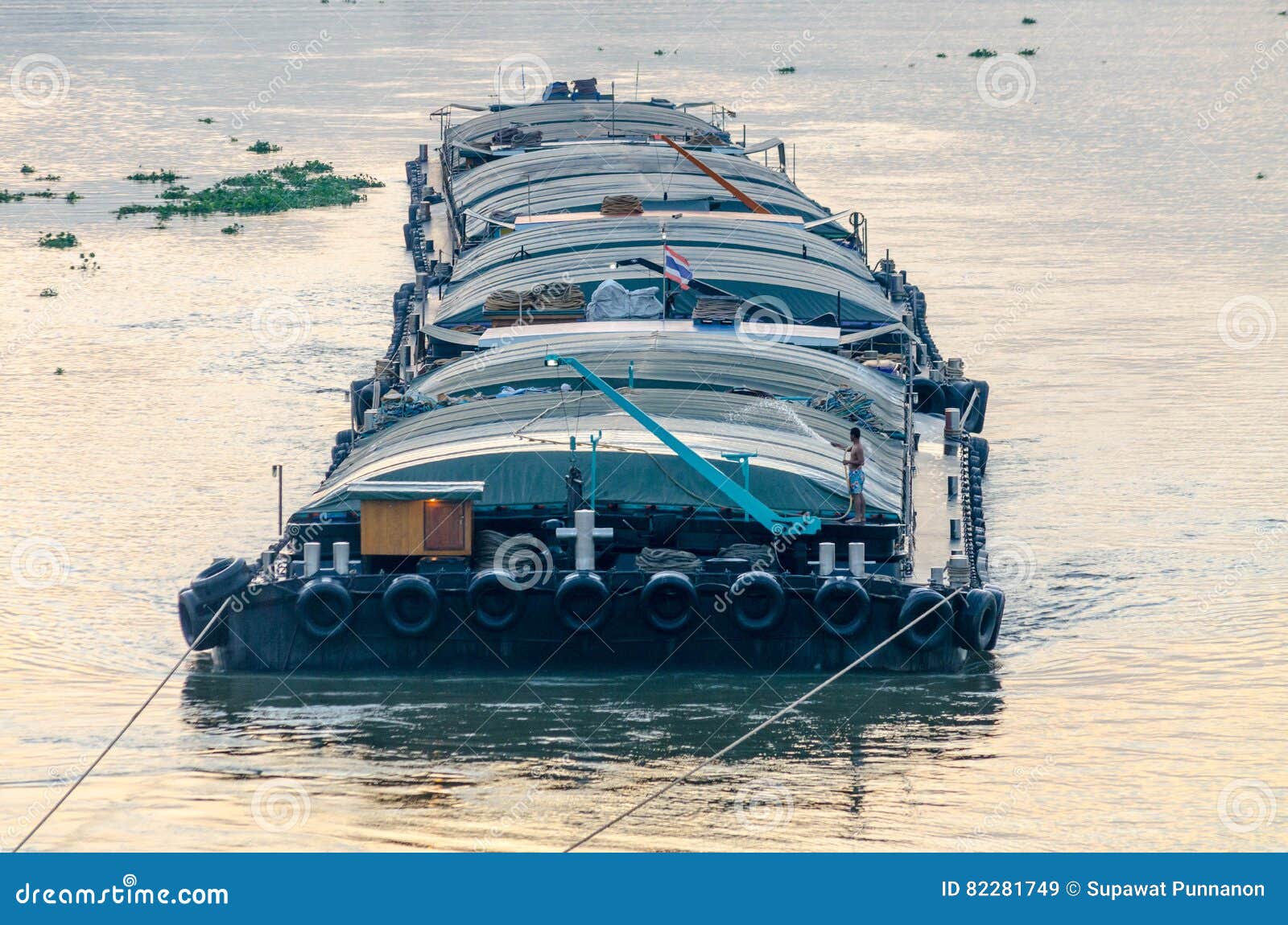 Tug Boat Cargo Ship in Chao Phraya River in Evening. Editorial Stock ...