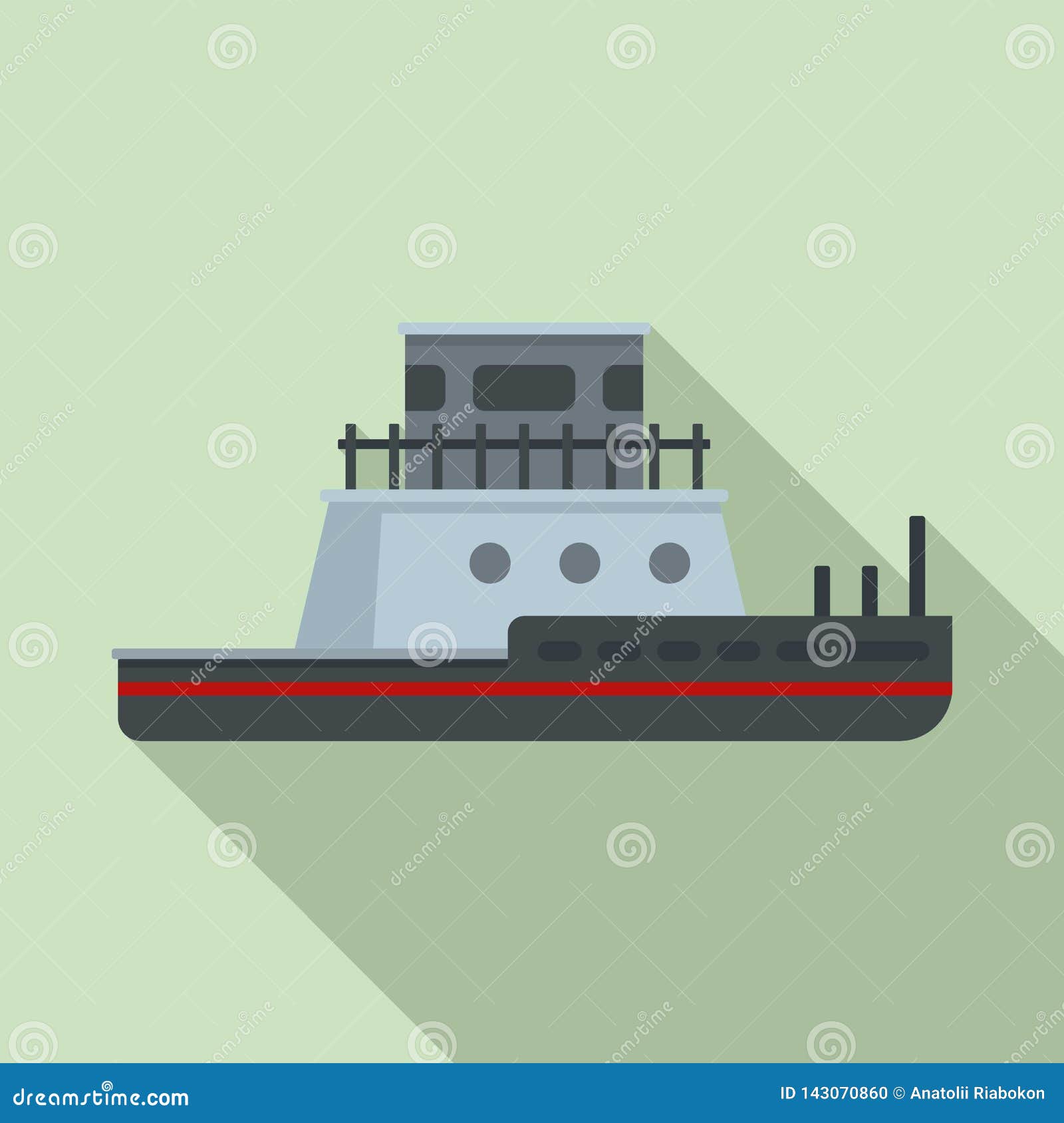 Tug boat icon, flat style stock vector. Illustration of freight - 143070860