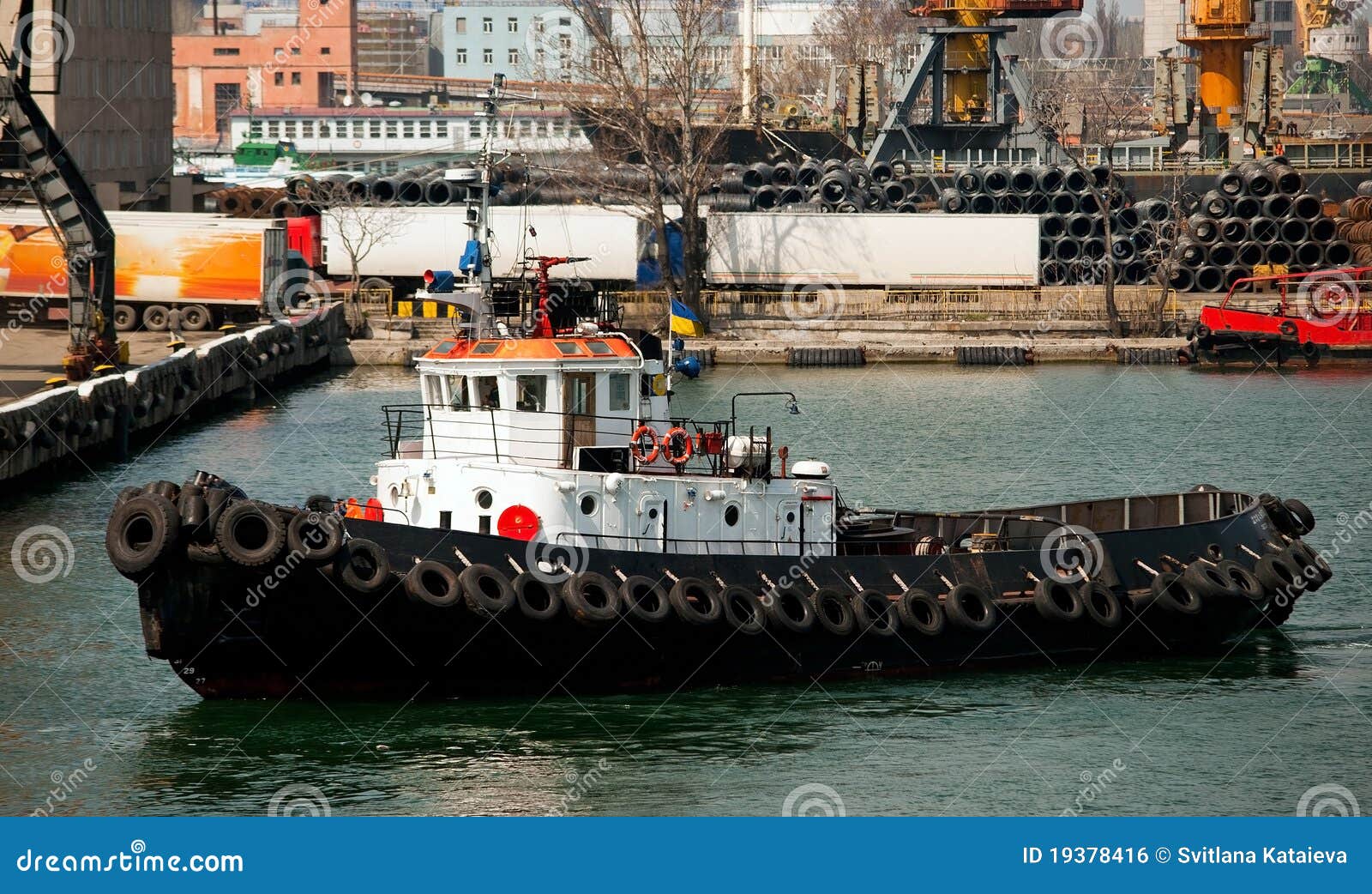Tug boat in the port stock photo. Image of ocean, nautical - 19378416
