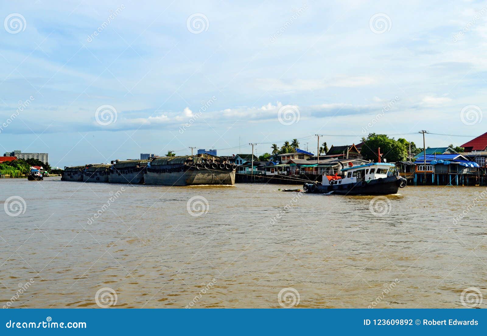 Tug Boat Pulling Barge In Canal Basin Editorial Photo | CartoonDealer ...